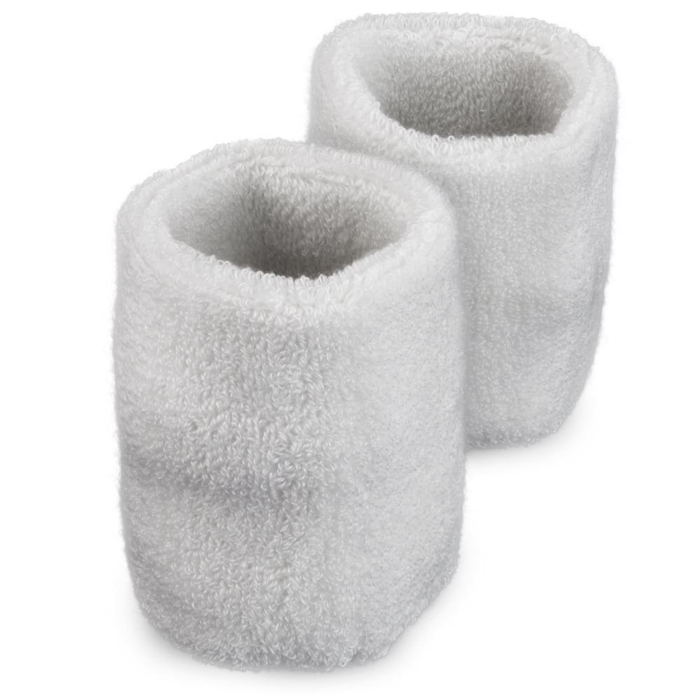 Crown Sporting Goods Cotton Terry Cloth Wrist Sweatbands, 2-pack White ...
