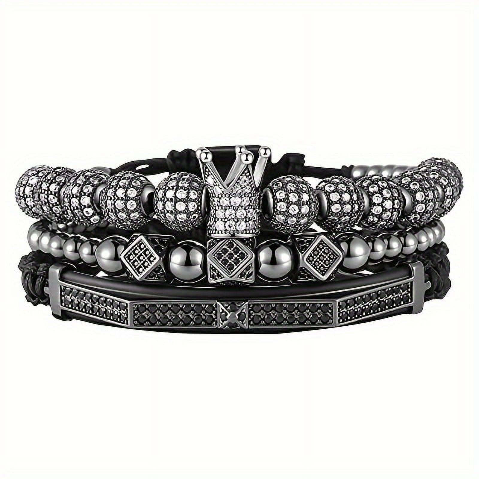 Crown Stone Prism Bead Woven Bracelet Set for Men - Walmart.com