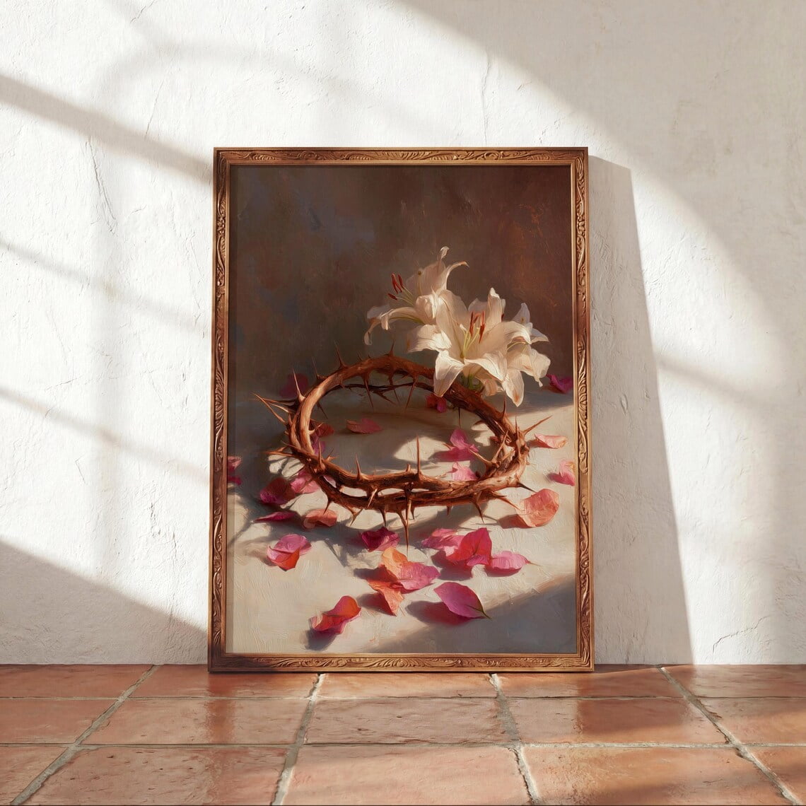 Crown of Thorns Catholic Lent Easter Lily Flower Christian Wall Art ...