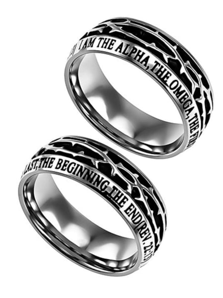Crown of Thorns Ring, ALPHA AND OMEGA Revelations 22:13, Stainless ...