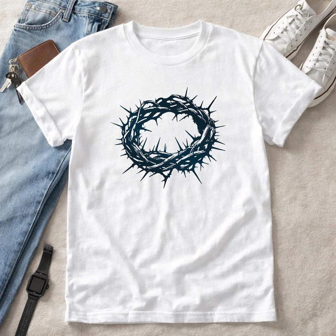 Crown of Thorns Shirt, Minimalist Christian Graphic Tee, Group T-Shirt ...