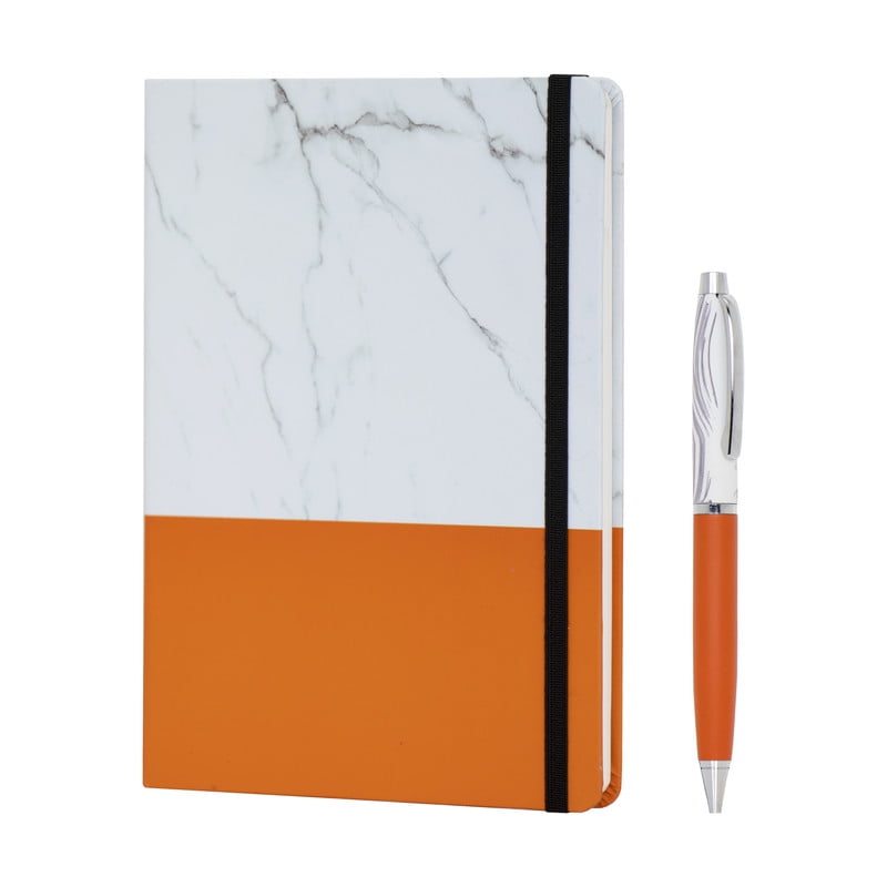 CrownLit A5 Size Marble Pattern Notebook Diary Set, Metal Pen, Gift Box ...