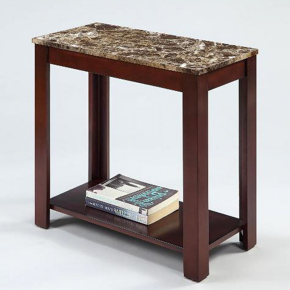 CrownMark Devon 24"H Chairside Table with Marble Top, Brown Wooden Base ...