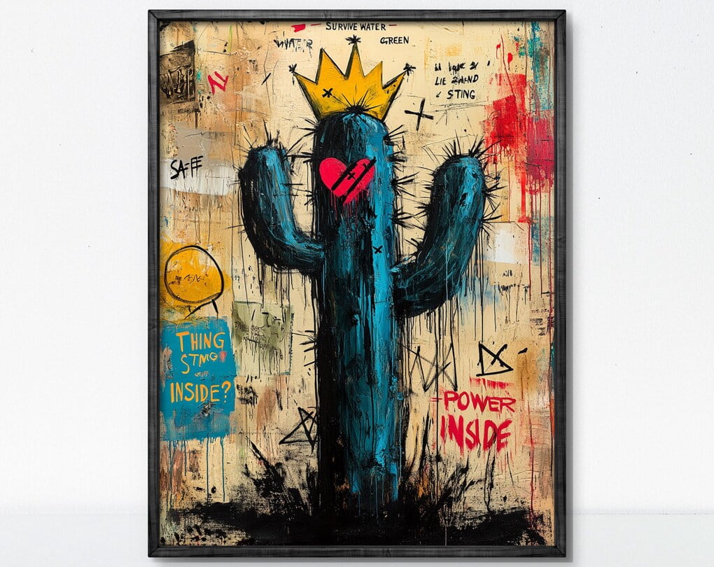 Crowned Cactus Graffiti Art Poster – Bold Cactus Wall Decor Symbolizing ...