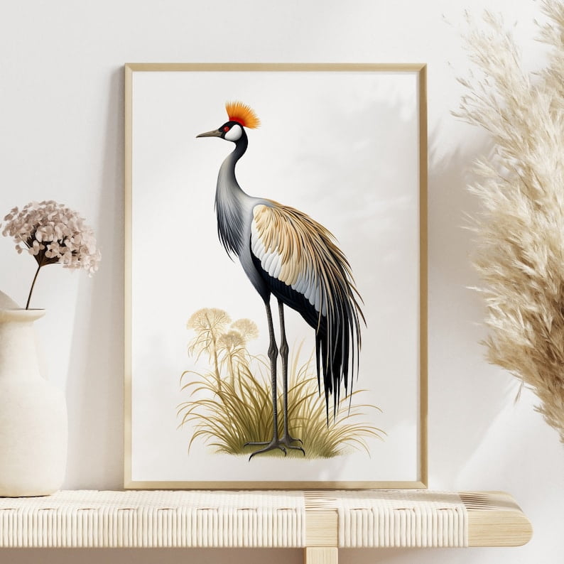 Crowned Crane Print, Bird Print, Botanical Guide, Crowned Crane, Wall ...
