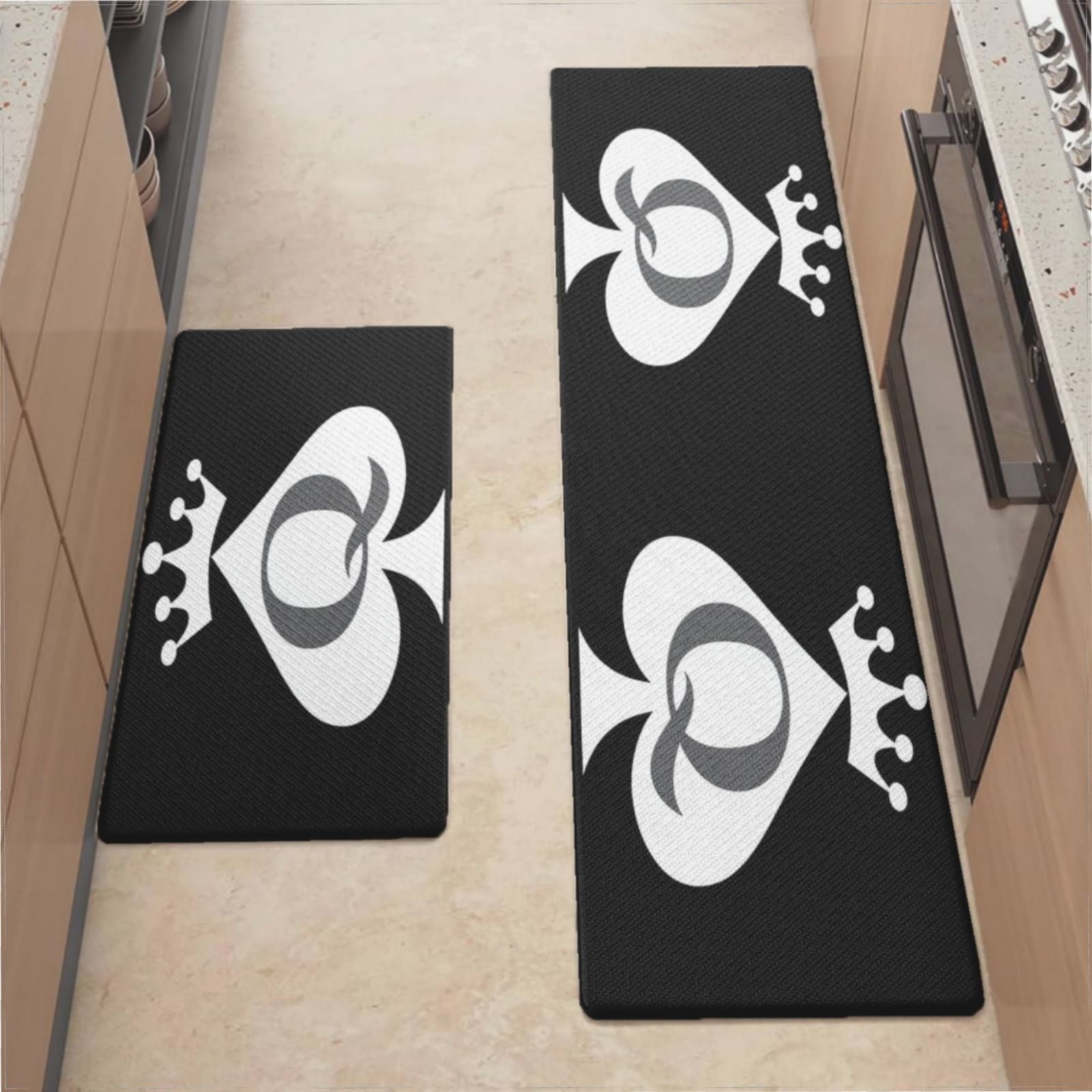 Crowned Of Spades Pvc Kitchen Mat Runner 2 Pieces Non Slip Washable ...