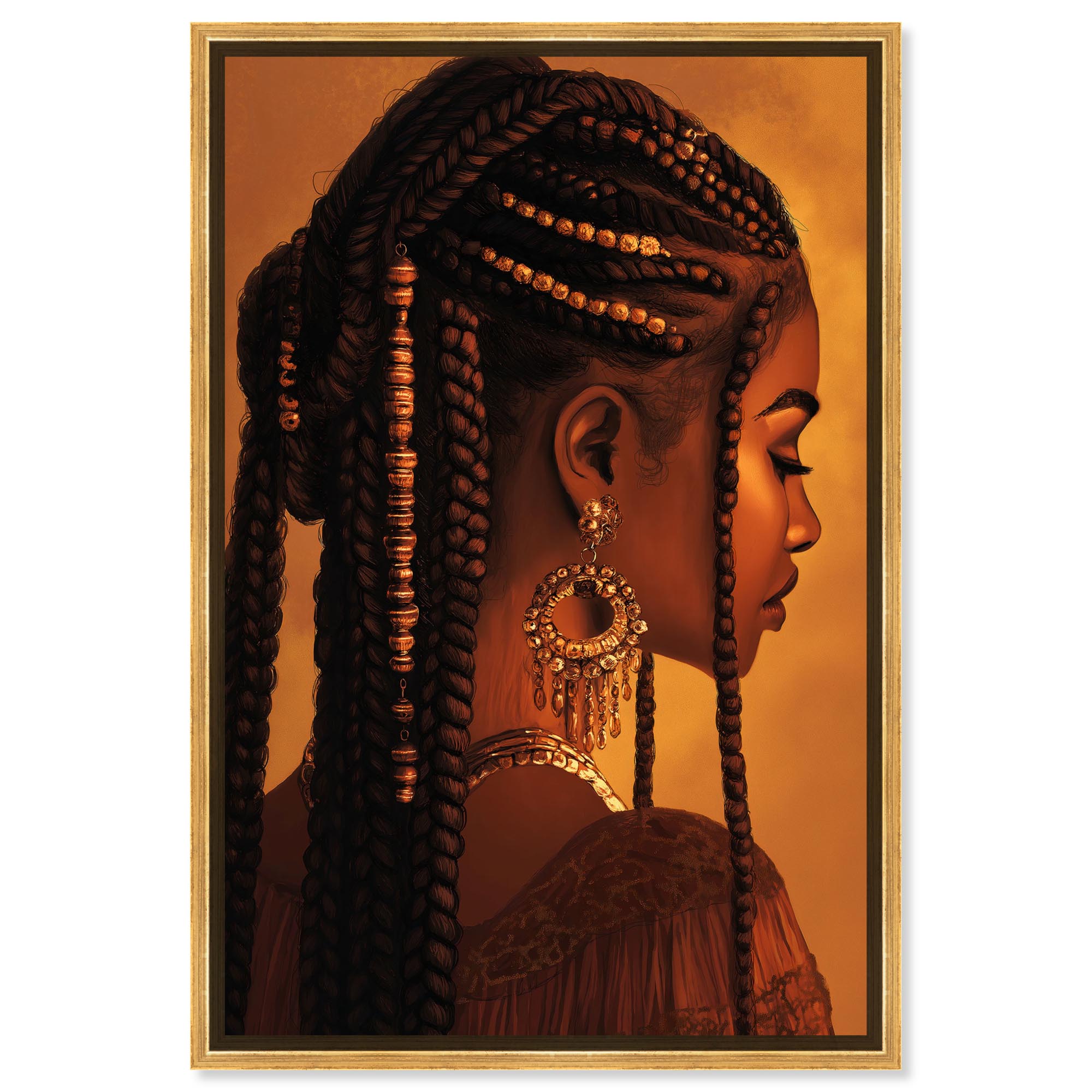 Crowned in Braids Canvas Ebony Portrait Art by Art Remedy, Gold Frame ...