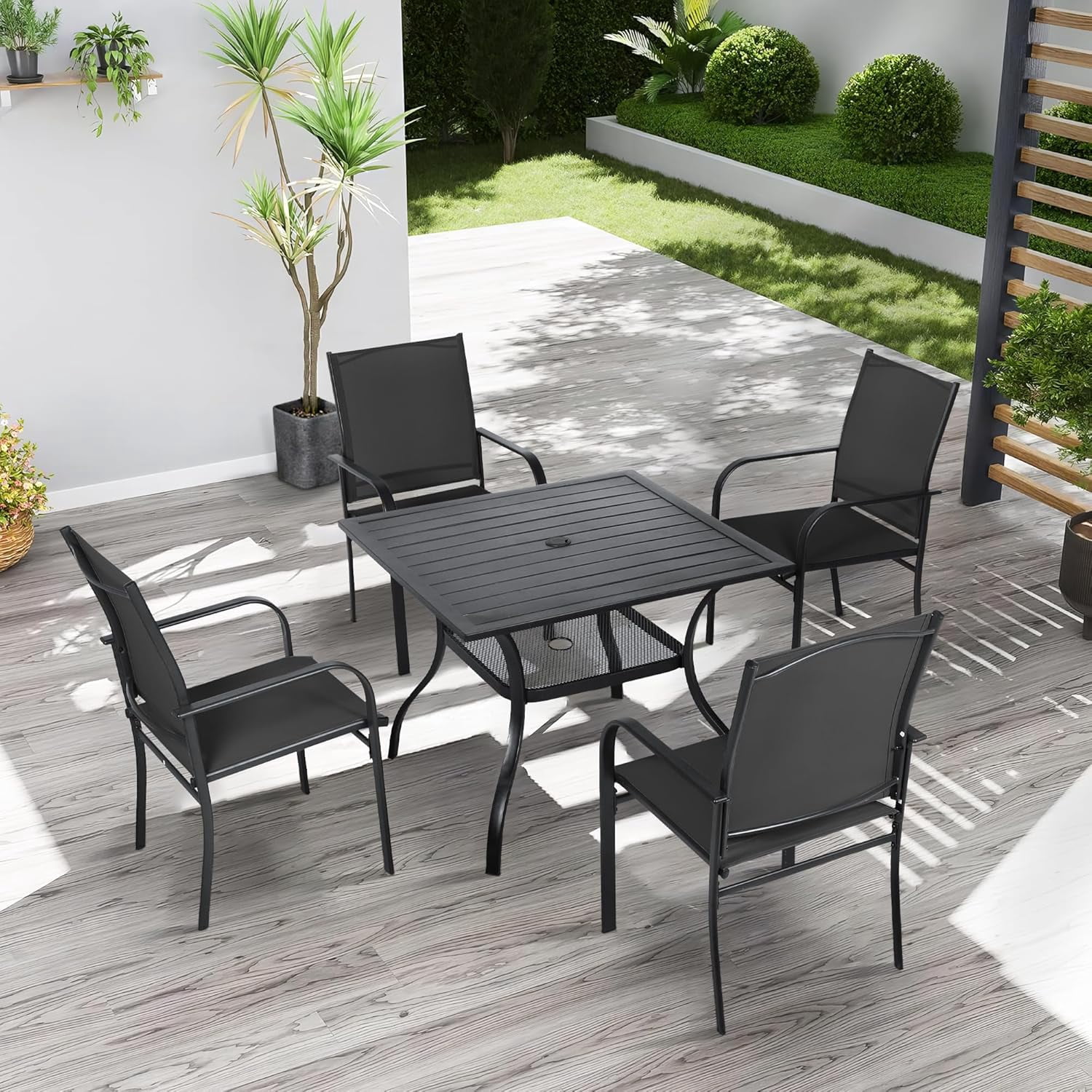Crownland 5 Piece Patio Dining Set, Outdoor Textilene Dining Sets, 4 ...