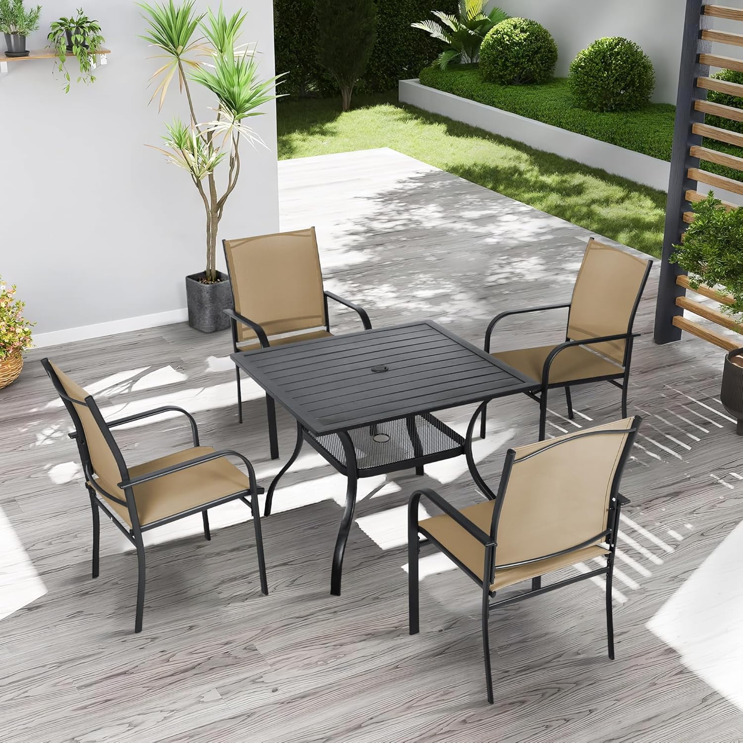 Crownland 5 Piece Patio Dining Set, Outdoor Textilene Dining Sets, 4 ...