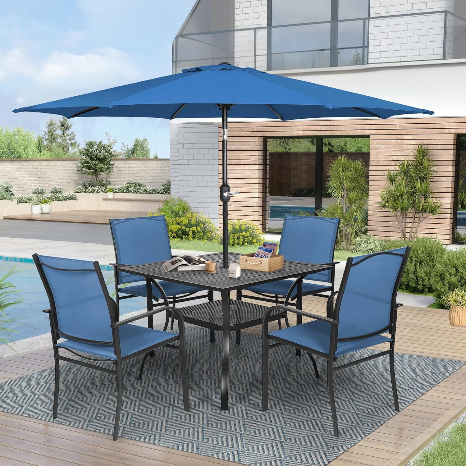 Crownland 5 Piece Patio Dining Set, Textilene Dining Sets, 4 Textilene ...