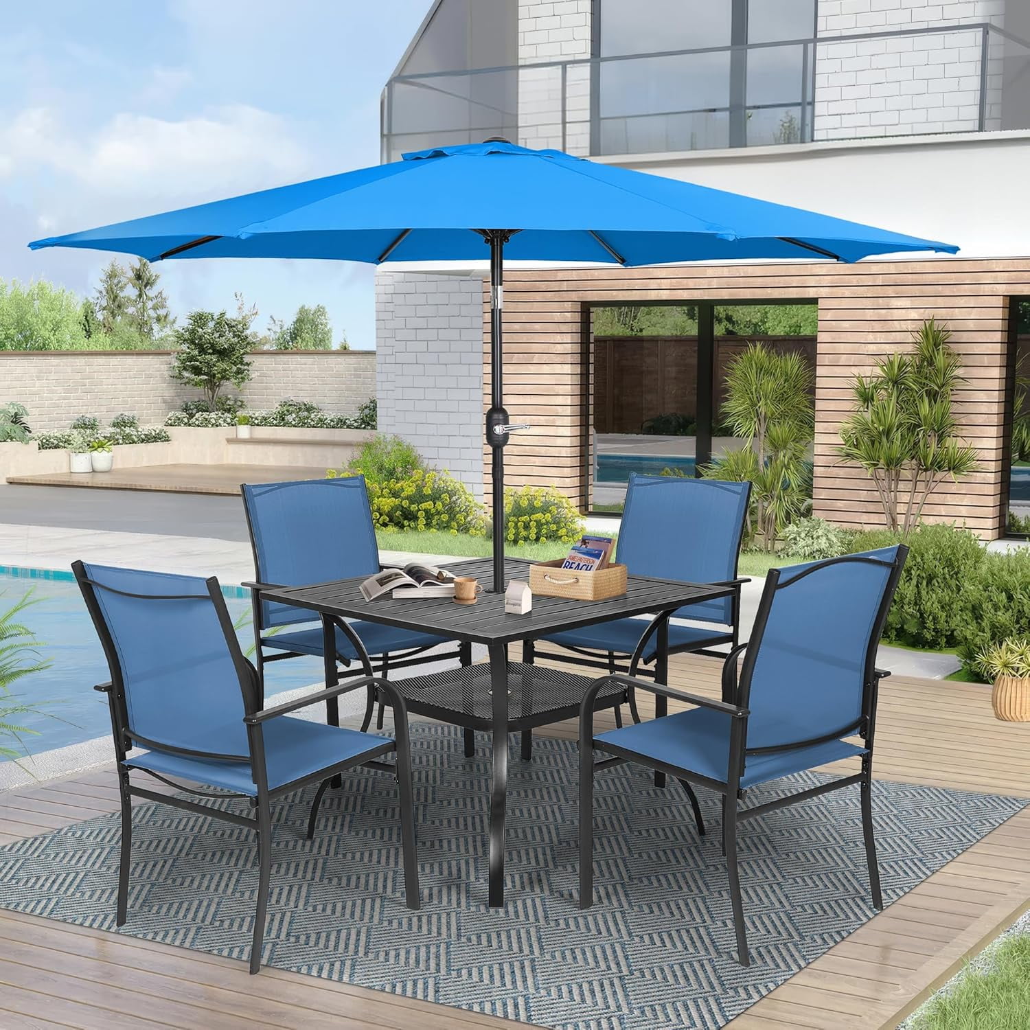 Crownland 5 Piece Patio Dining Set, Textilene Dining Sets, 4 Textilene ...