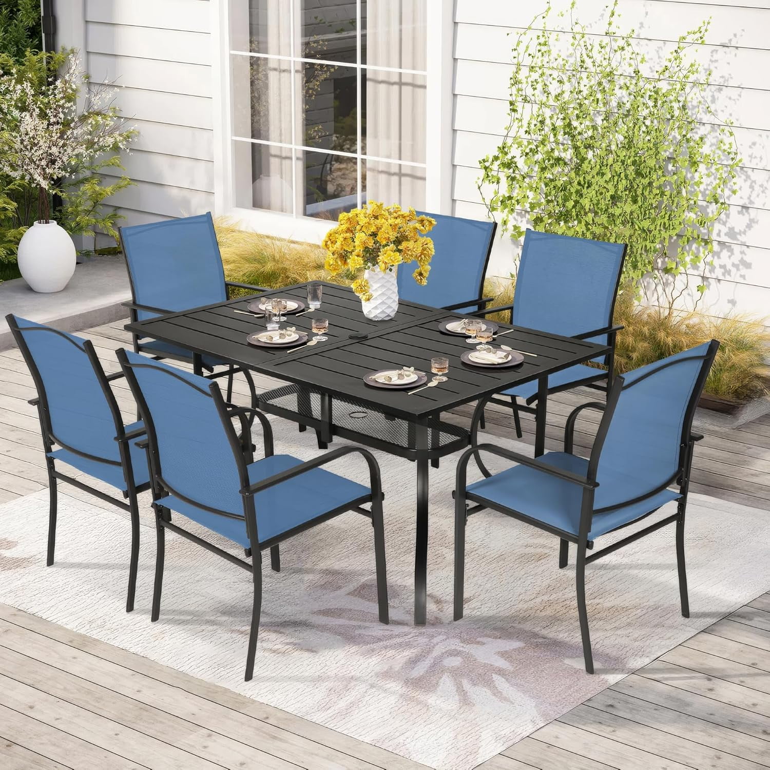 Crownland 7 Piece Patio Dining Set, Outdoor Textilene Dining Sets, 6 ...