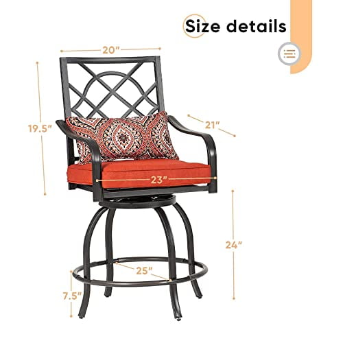 Crownland Outdoor Swivel Bar Stools Set of 2, All Weather 360 Degree ...