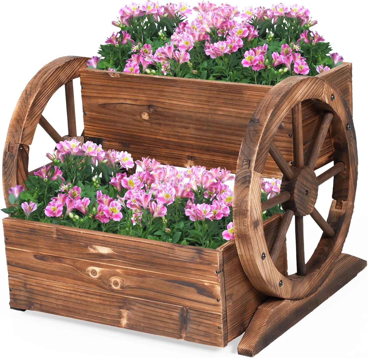Crownland Wooden Wagon Planter Box with Wheels, Decorative Carbonized ...