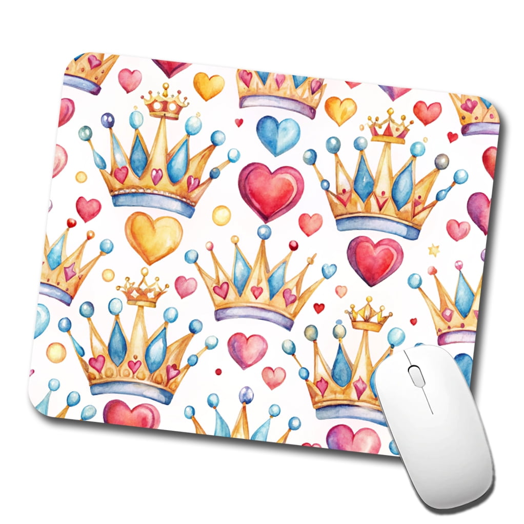 Crowns Royalty Tiaras Hearts Watercolor Mouse Pad Low Profile Gaming ...