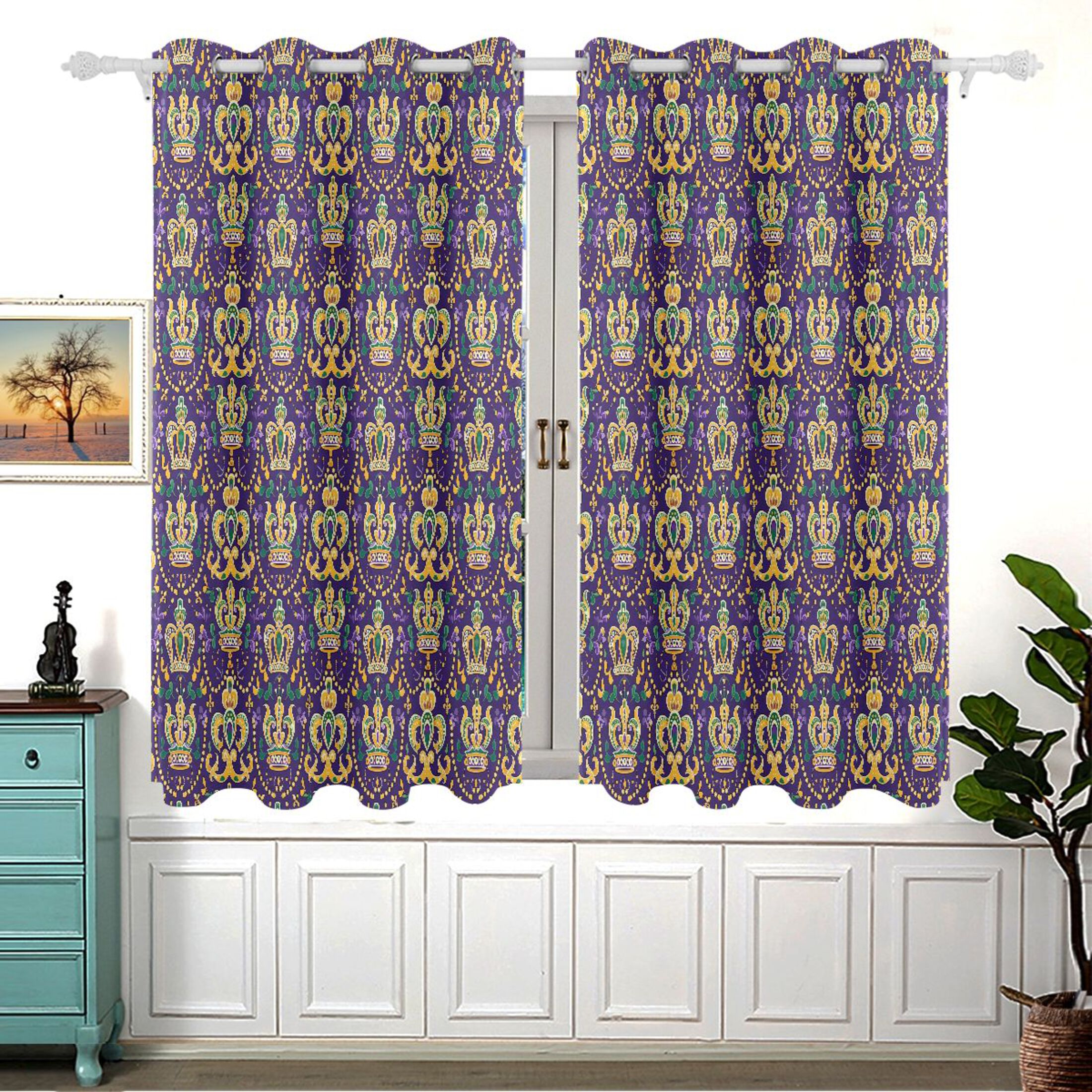 Crowns and Necklace Blackout Curtains 2 Panels Set Grommet Drapes for ...