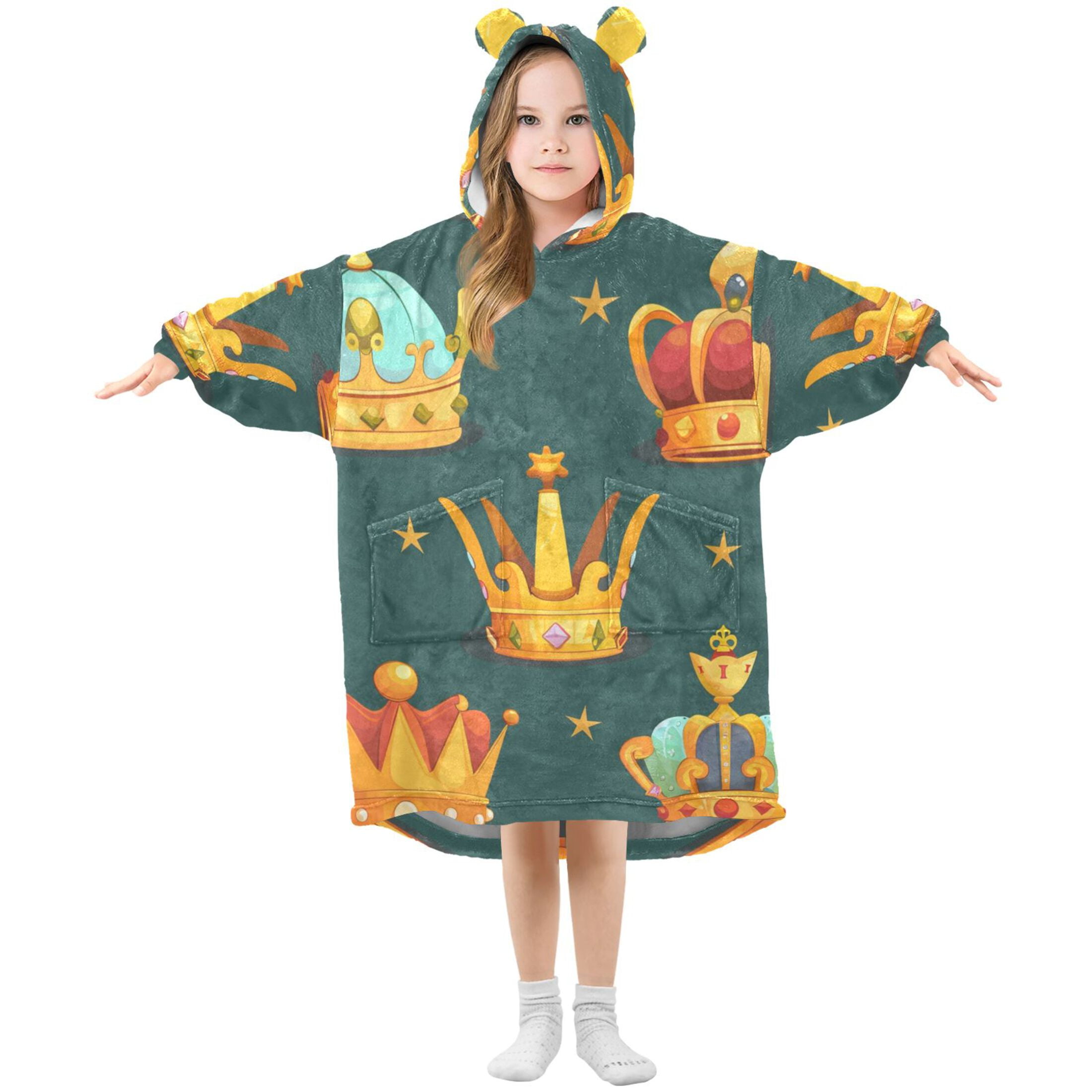 Crowns and Stars Cartoon Flannel Wearable Blankets Hooded Design Long Sleeves Wrap Unisex for 3T ...