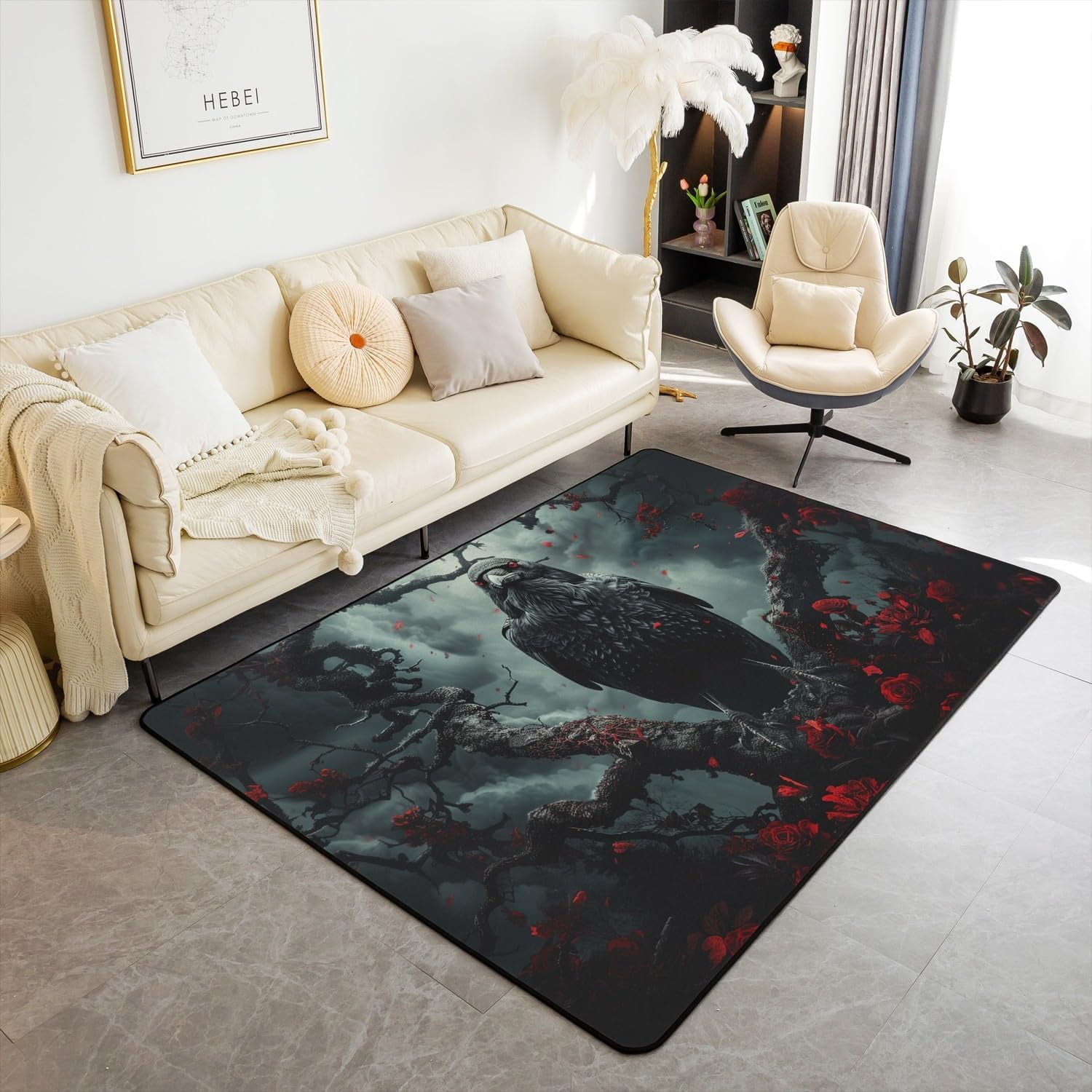 Crows Area Rug 5x7 Ravens Halloween Living Room Rugs Decorative Carpet ...