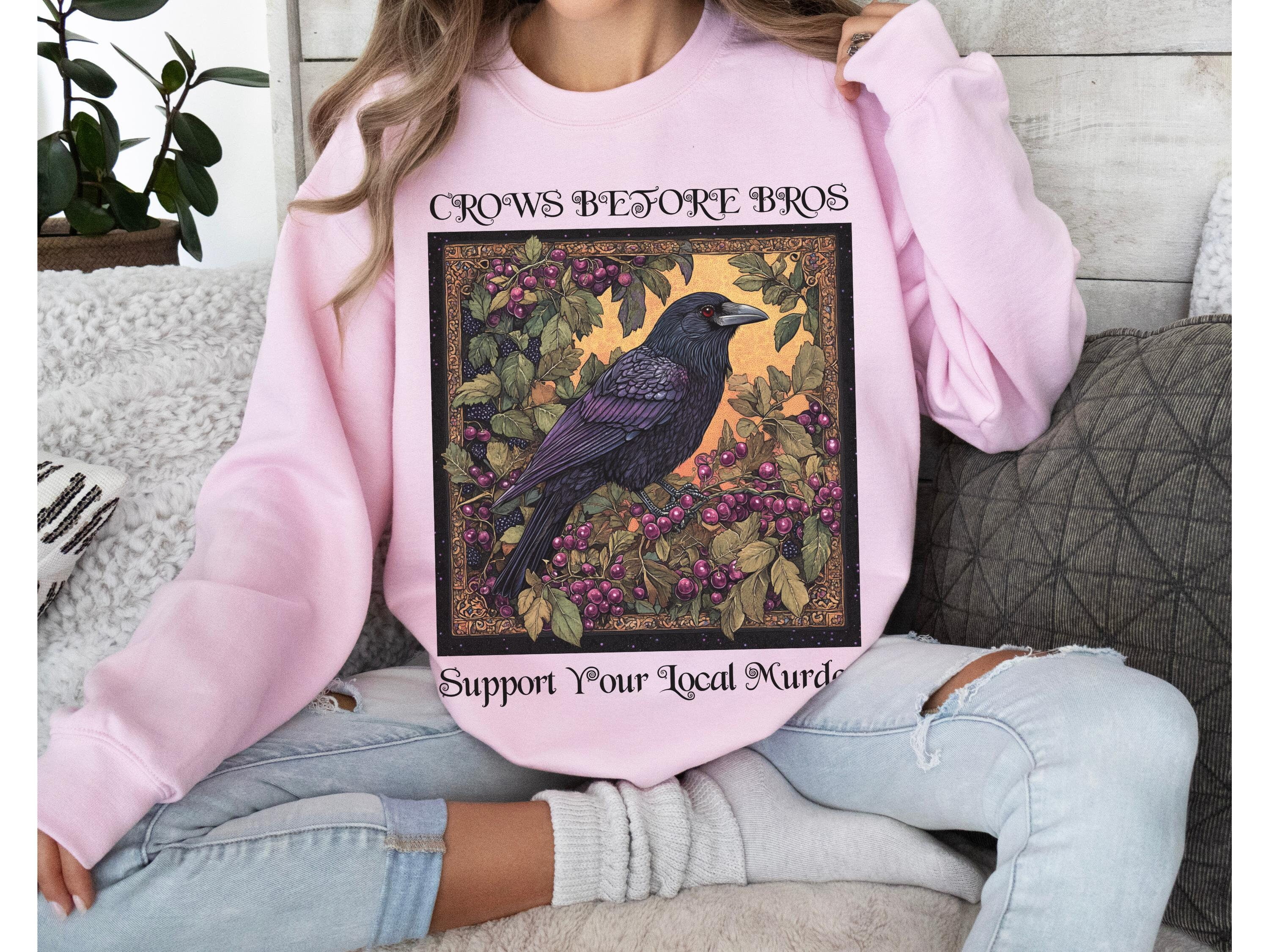 Crows Before Bros Sweatshirt, Goblincore Witchy Shirt, Dark Academia Clothing, Support Crewneck ...
