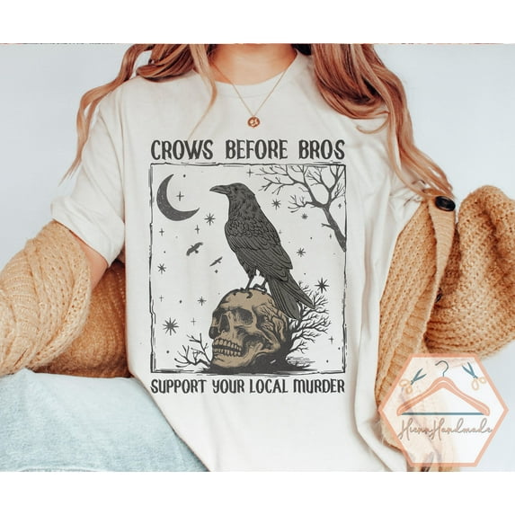 Crows Before Bros T-Shirt For Women,Lover Crow Gifts, Dark Academia ...