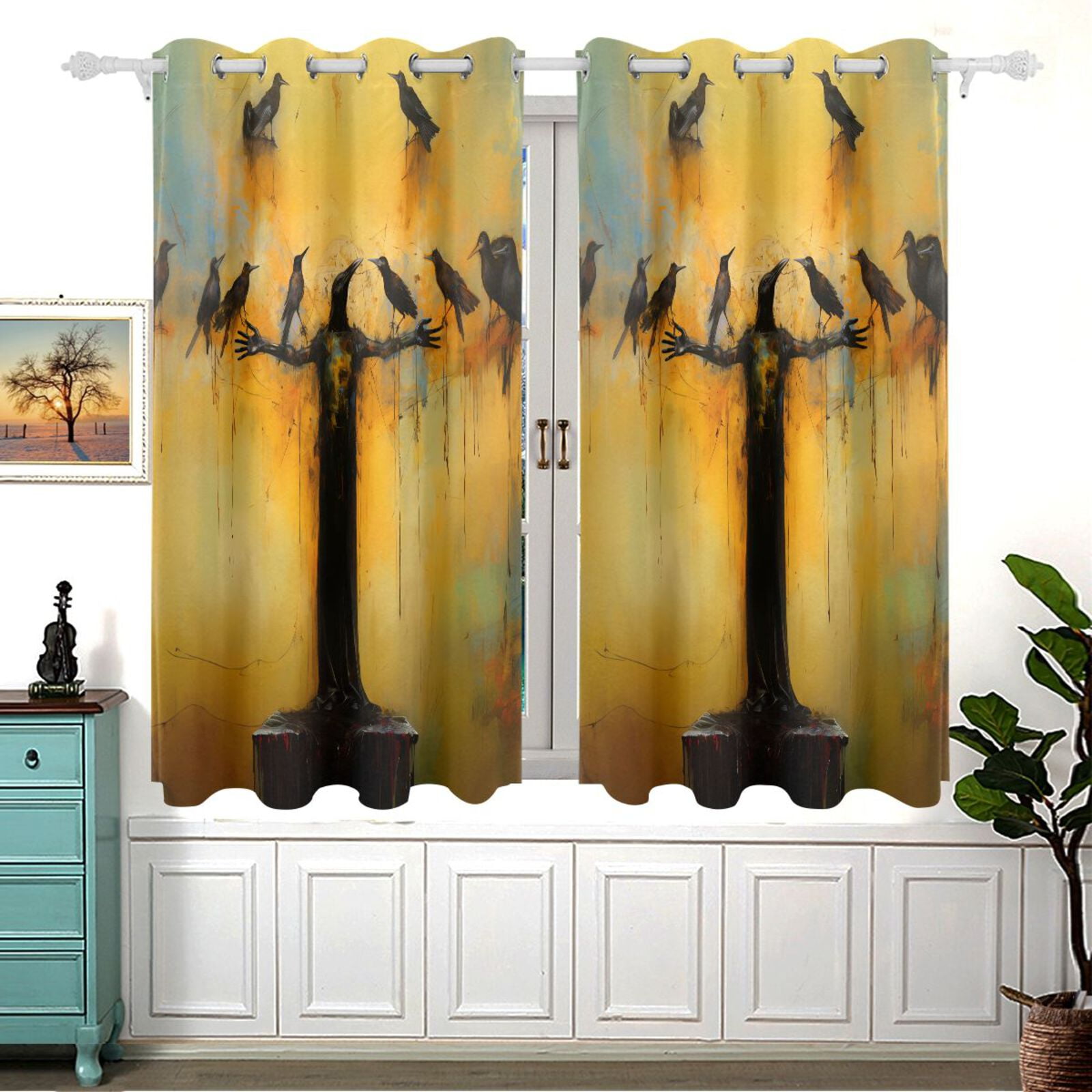 Crows Birds Black Out Curtains Aesthetic for Bedroom Living Room ...