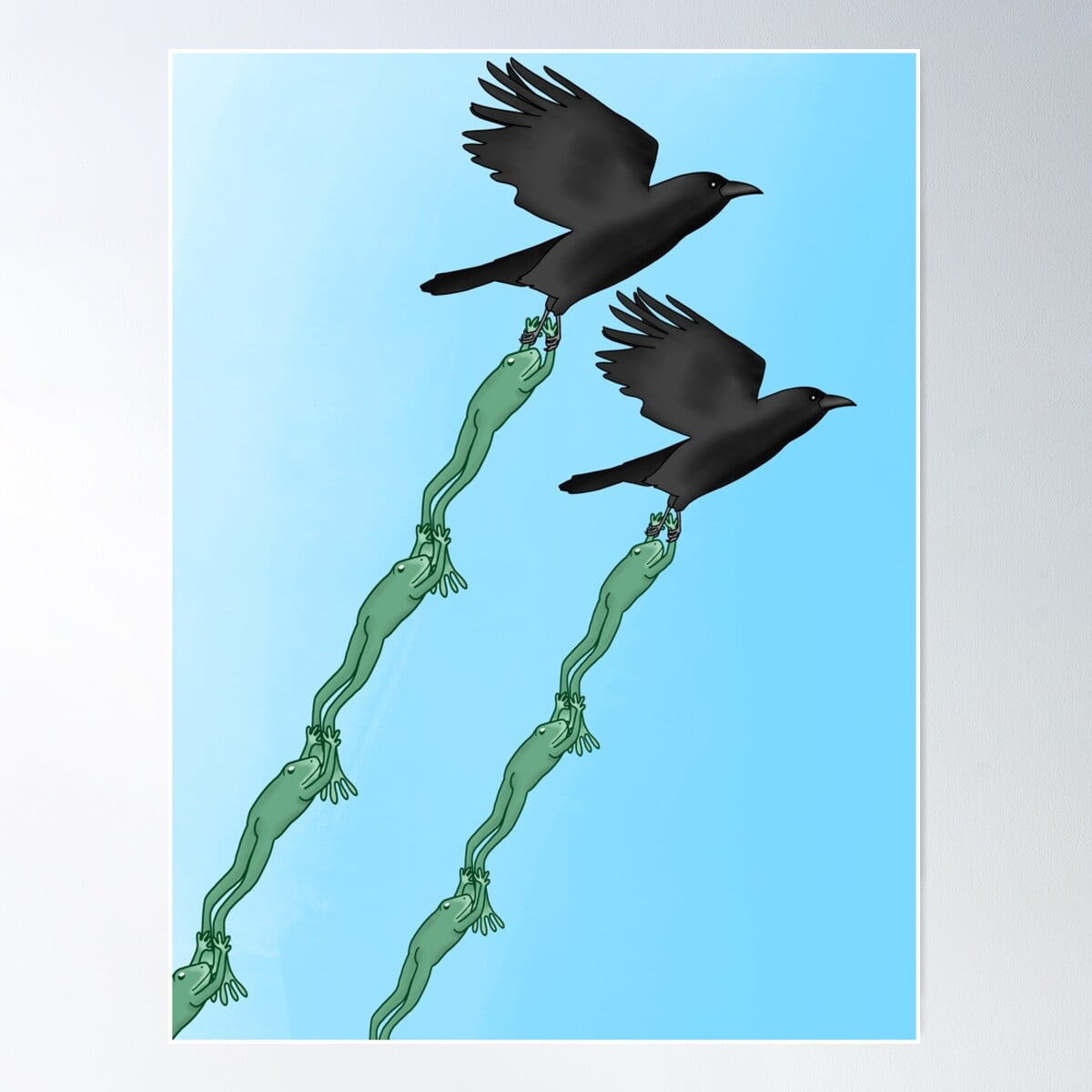 Crows Flying Their Frogs To Safety Poster Wall Art, Modern Wall Decor ...