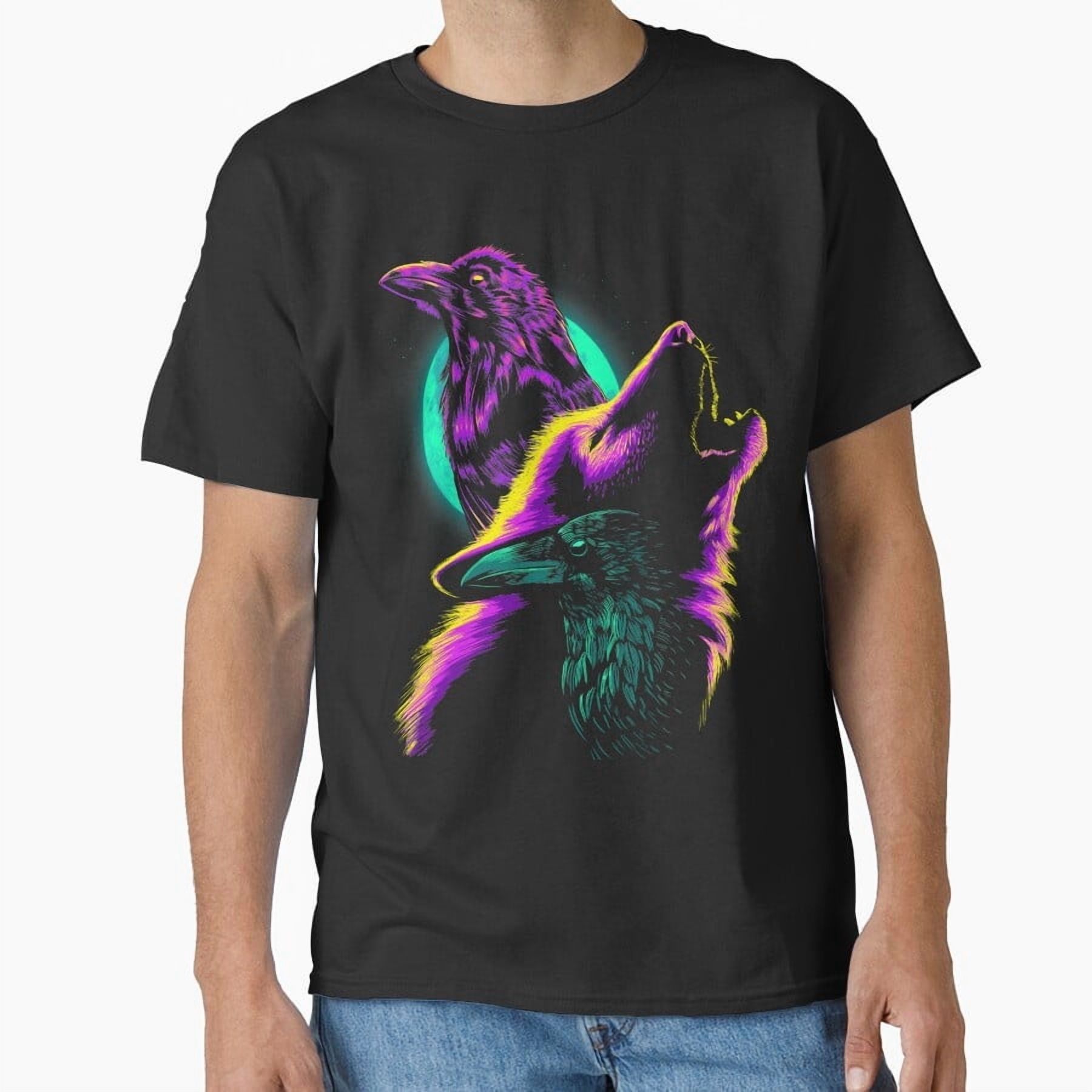 Crows and Wolf Howling Under the Moon Gothic Art H24286 T-Shirt, for ...