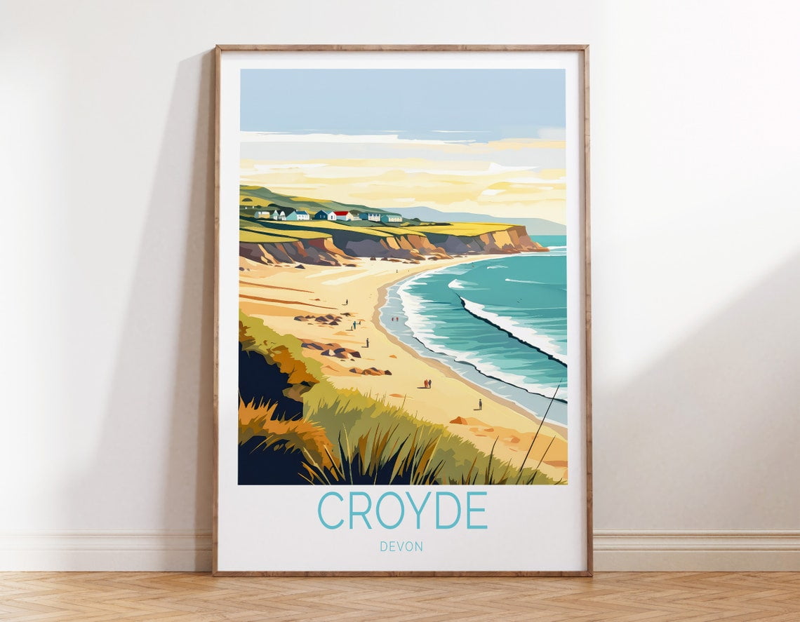 Croyde Devon Travel Poster, England Uk Travel Wall Art, Croyde Devon Print, City Personalised ...