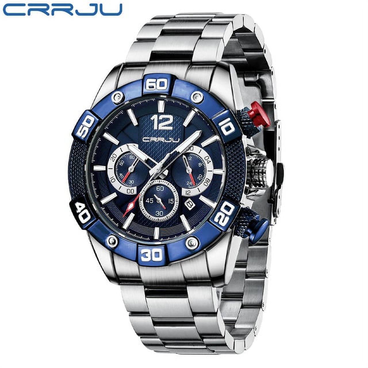 Crrju Men's Watches Casual Quartz Chronograph Stainless Steel Band ...
