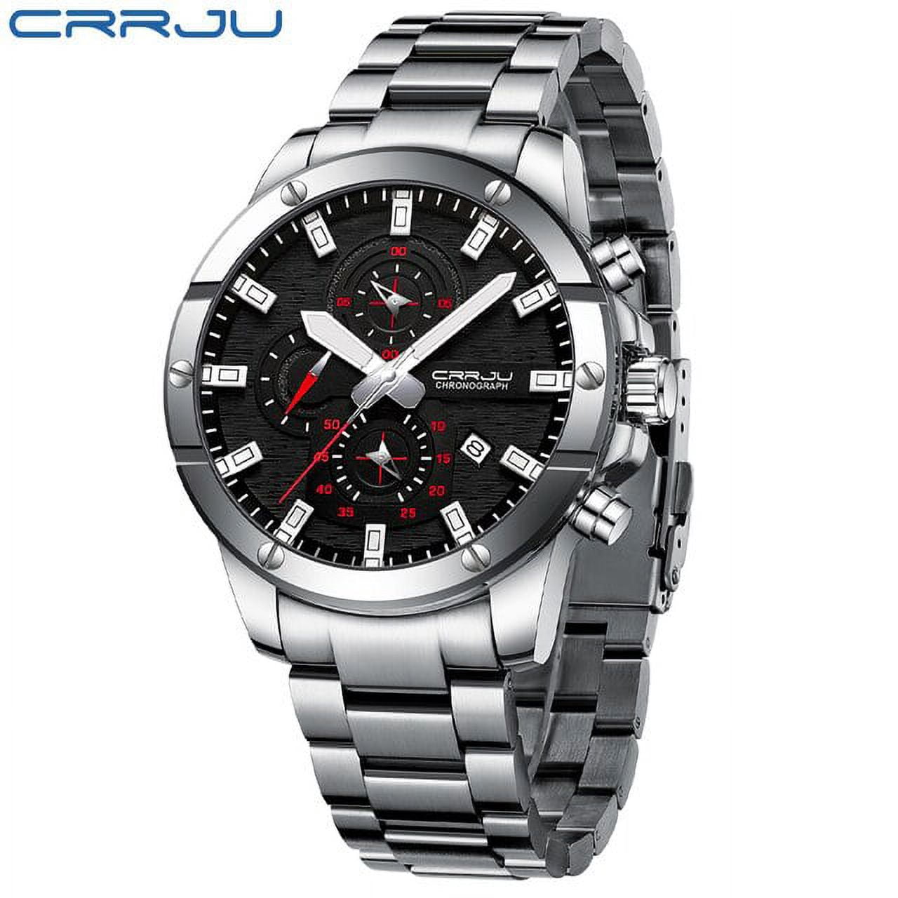 Crrju Men Watch New Quartz Big Watches Full Steel Waterproof ...