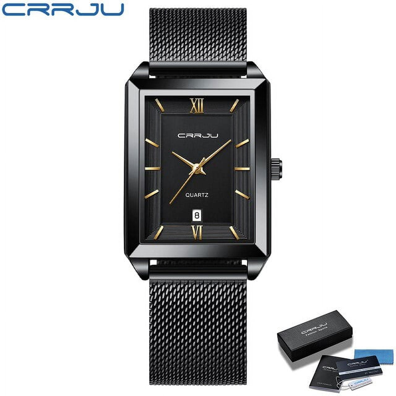 Crrju Watch Men Top Brand Luxury Square Golden Quartz Stainless Steel ...