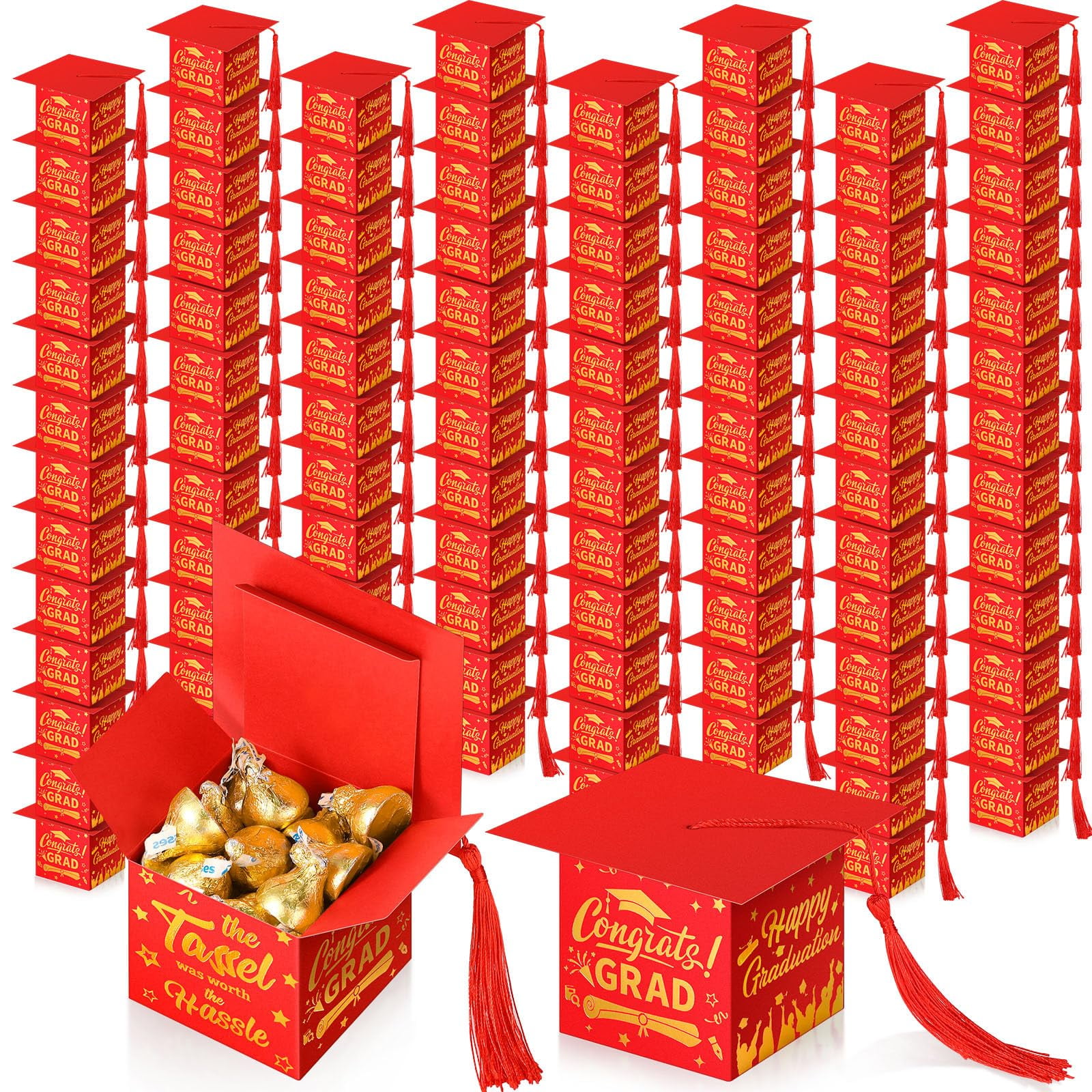 Crtiin 100 Pcs Graduation Candy Boxes ATT1with Tassel Graduation Party ...