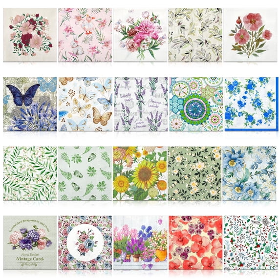 Crtiin 20 Pack Decoupage Napkins Floral Napkins Flower Cocktail Paper ...