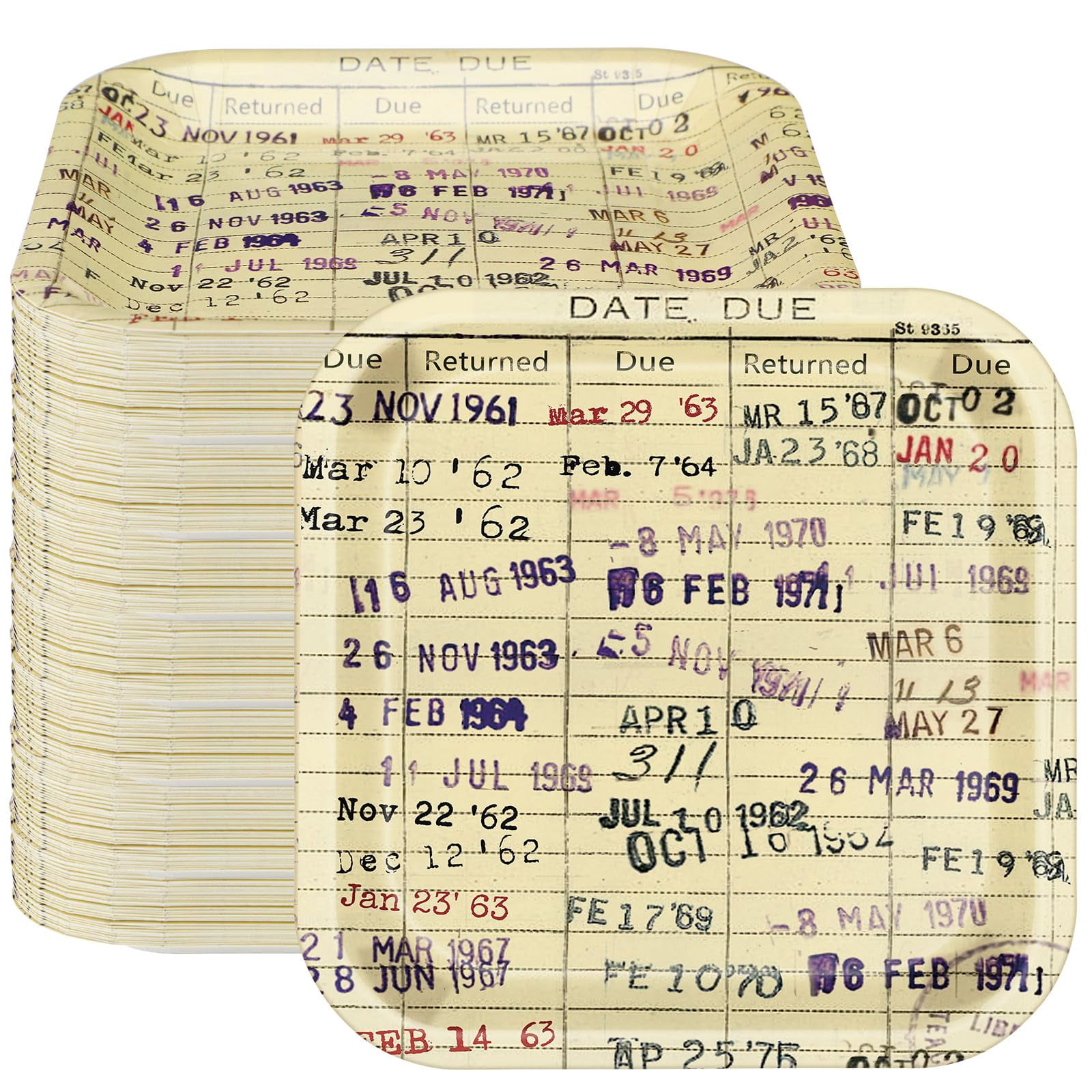 Crtiin 48 Pcs Due Date Card Book Club Vintage Plates Decorations ...