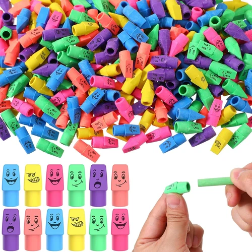 Crtiin 480 Pencil Top Eraser Bulk Assorted Colored Funny Face Erasers ...