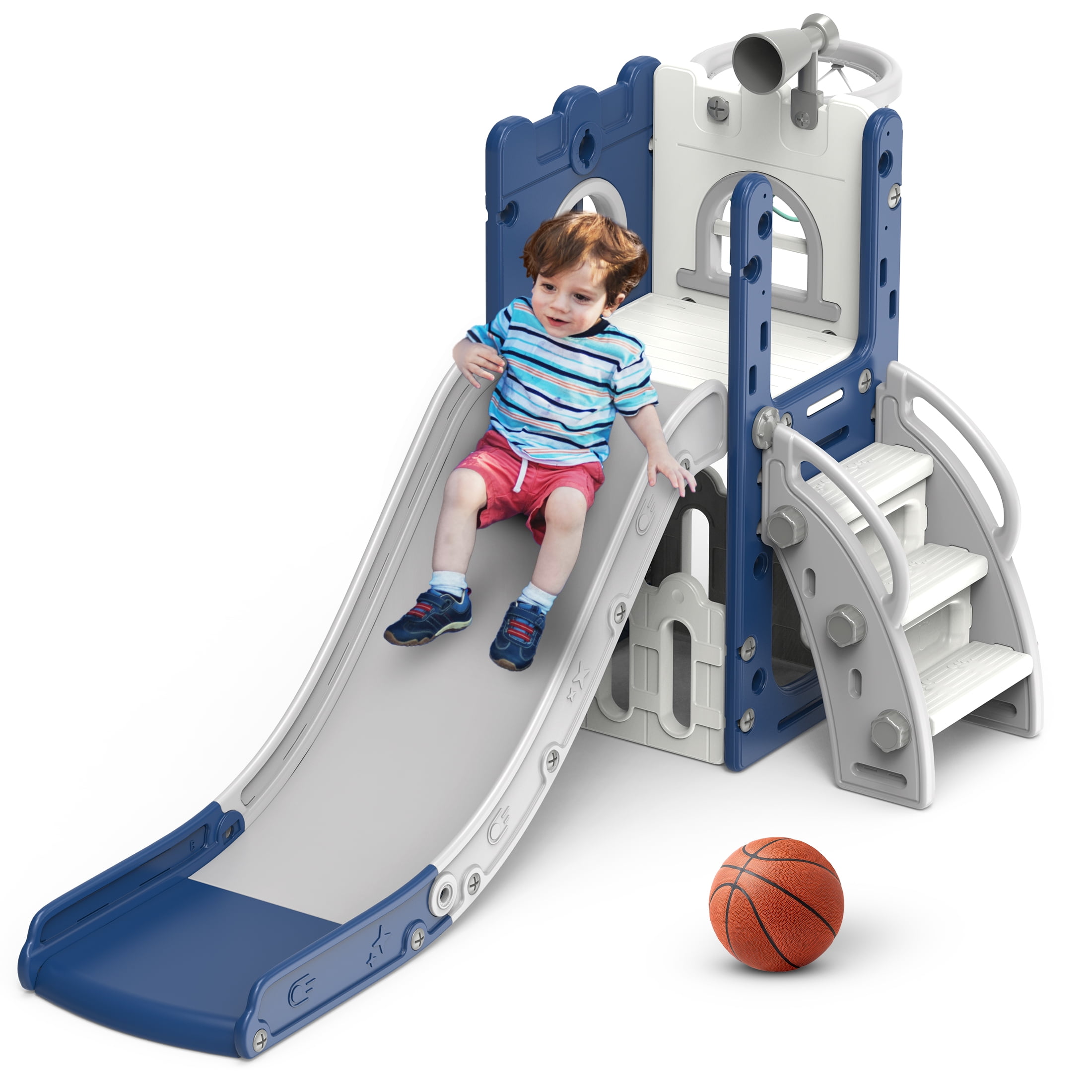 Crtynell 6 in 1 Toddler Slide, Climbing Slide for Kids with Basketball ...