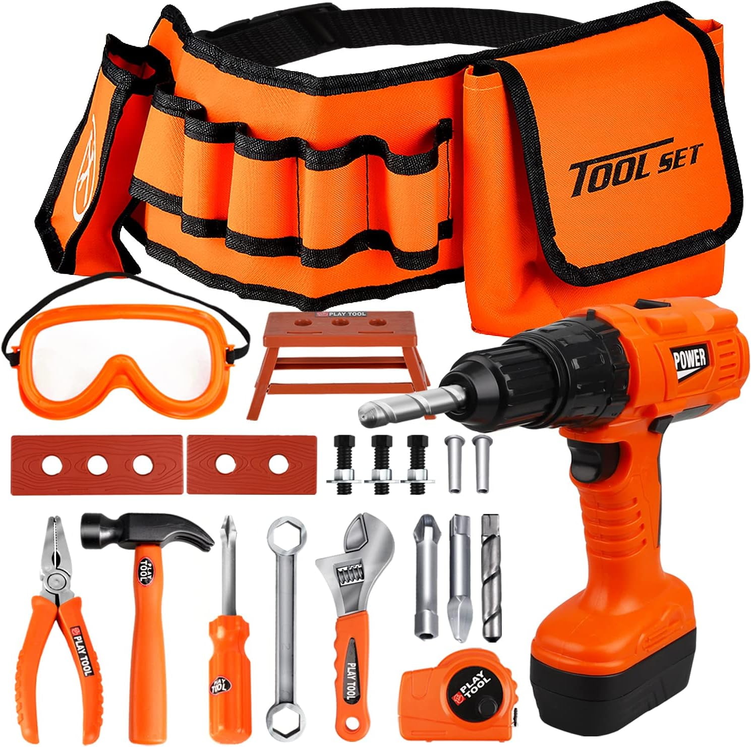 Crtynell Kids Tool Set with Kids Tool Belt & Electronic Toy Drill, Toddler Tool Set for Boys ...