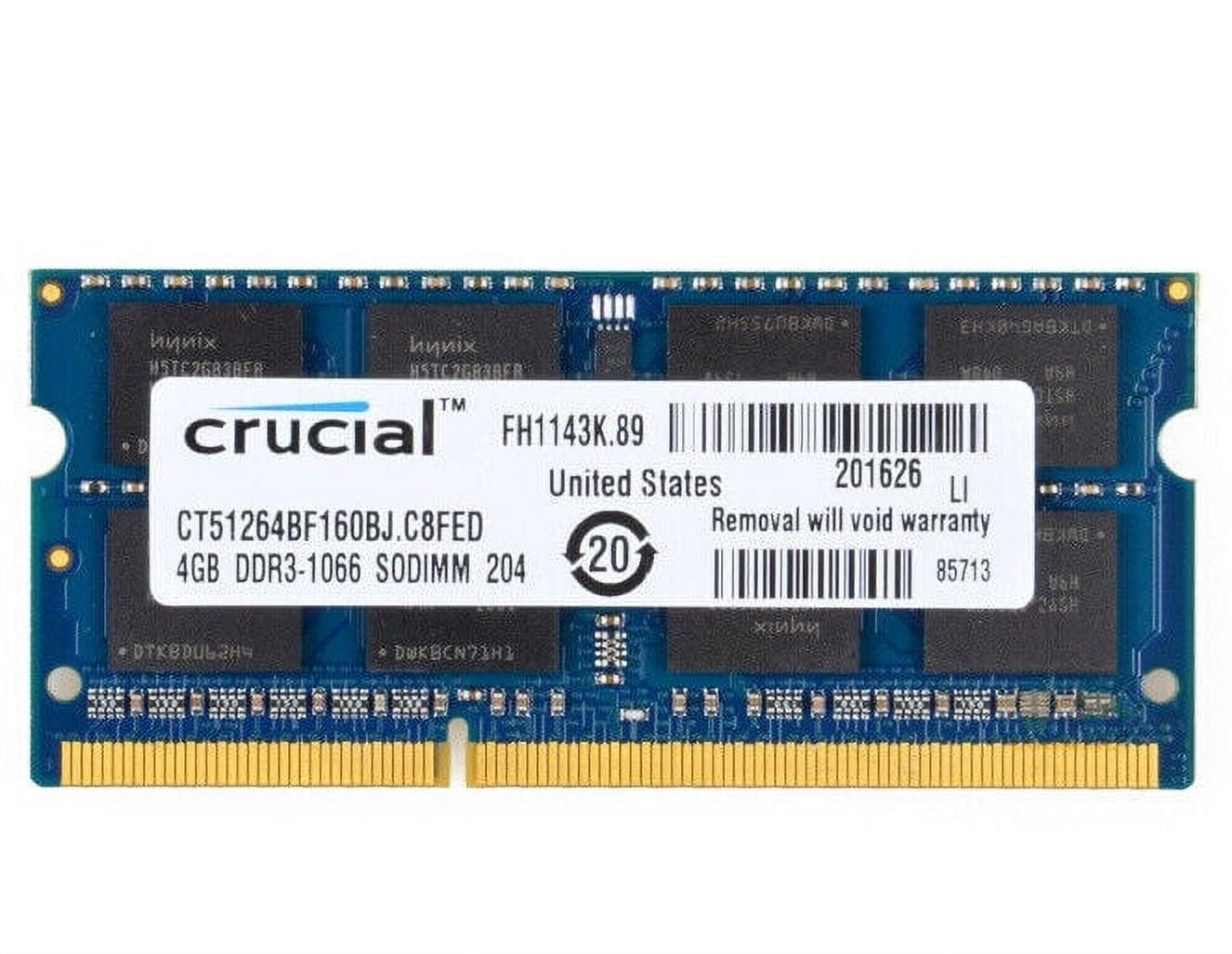 Crucial 4GB DDR3 PC3-8500 SODIMM PC3 1066 MHz DDR3 Laptop & MacBook ...