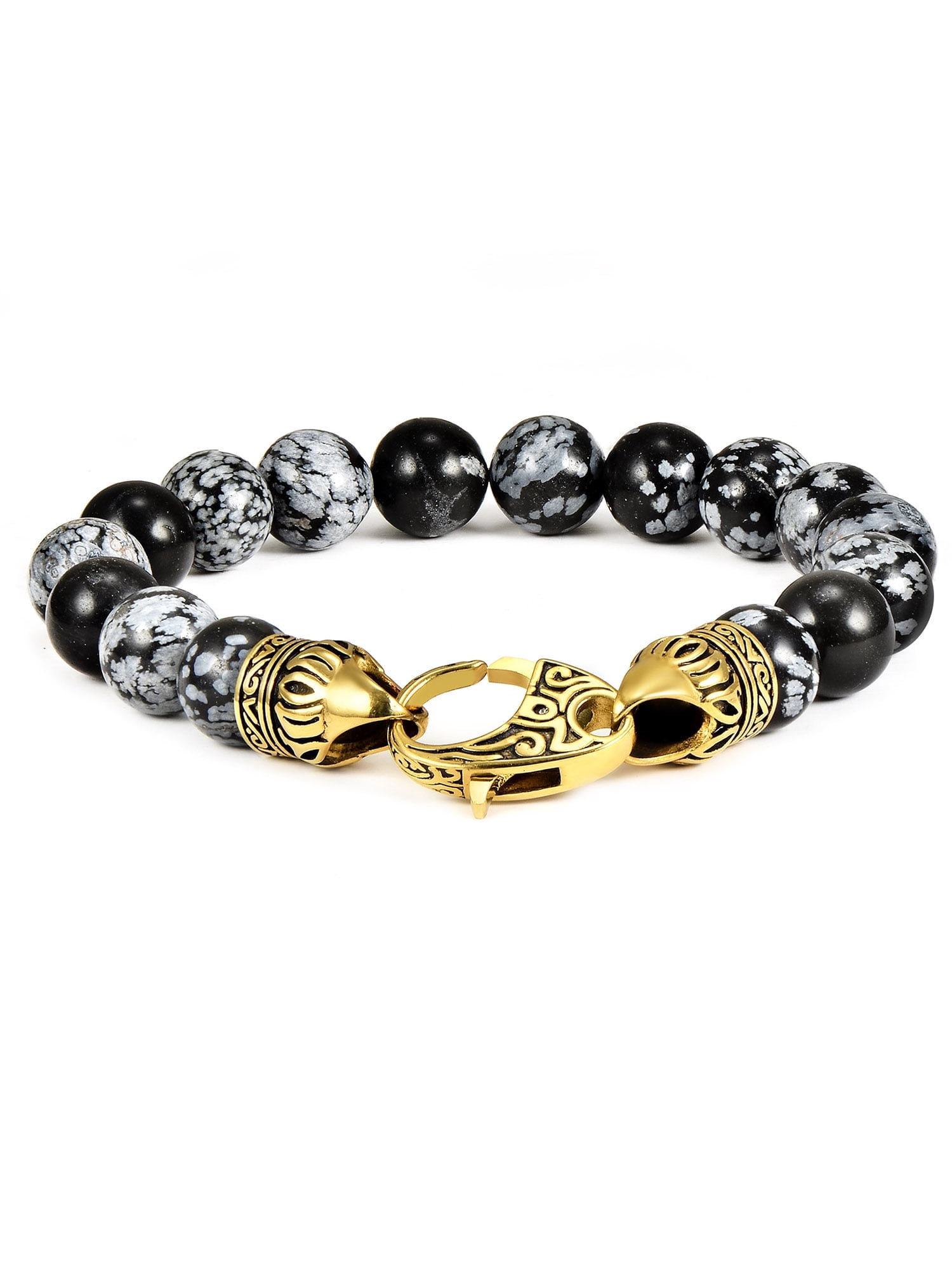 Crucible Jewelry Men's Snowflake Agate Stone Antiqued Gold Plated Steel ...