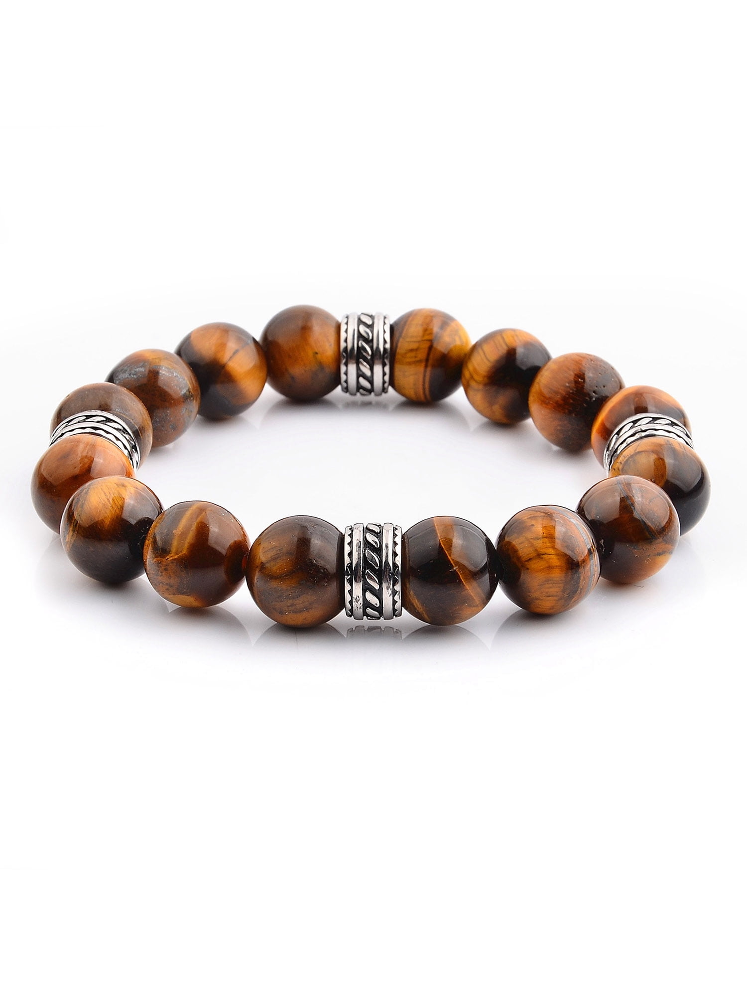 Crucible Jewelry Men's Tiger Eye Stone Steel Accents Bead Stretch ...