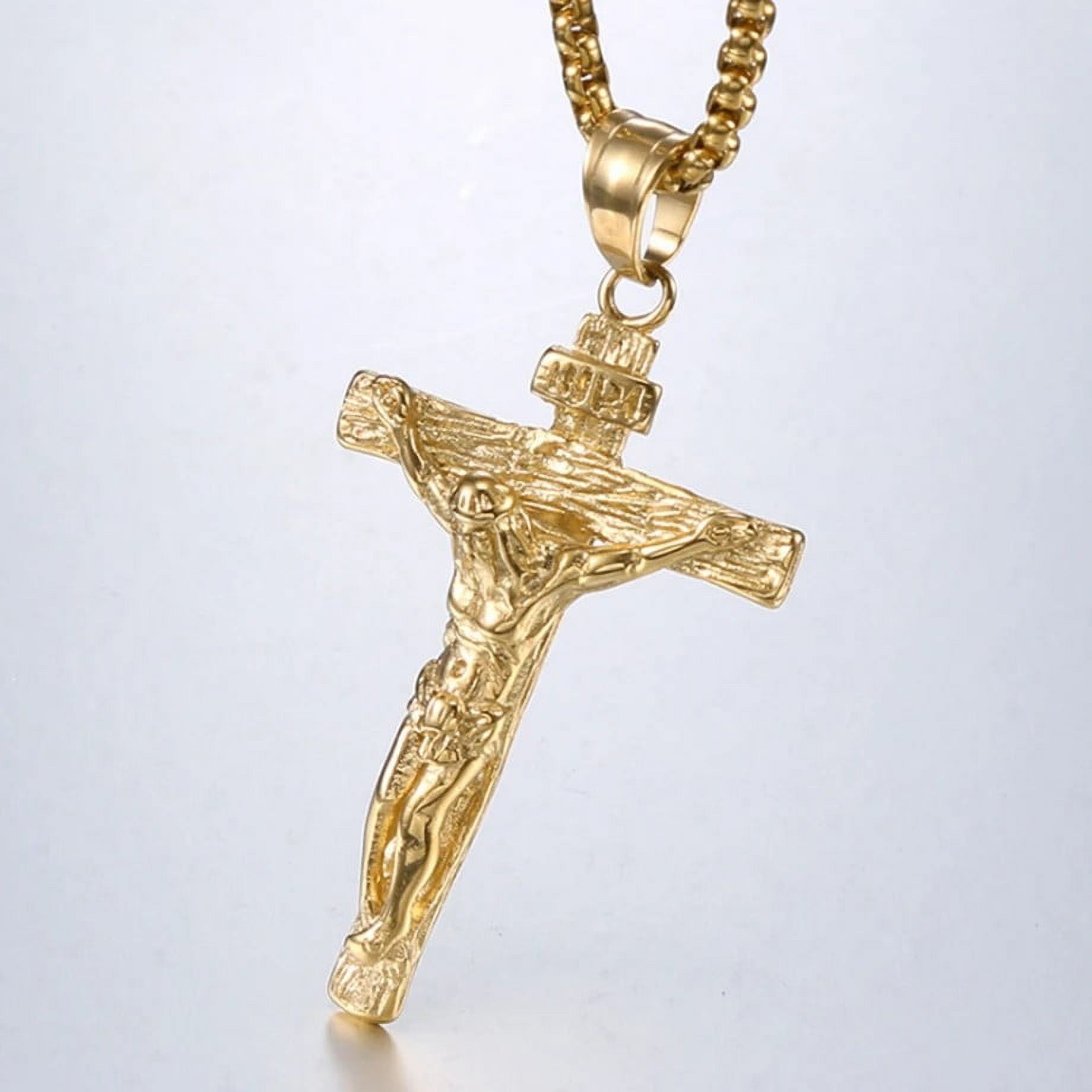 Crucifix Jesus Christ Cross Pendant Necklace Male 14K Yellow Gold ...
