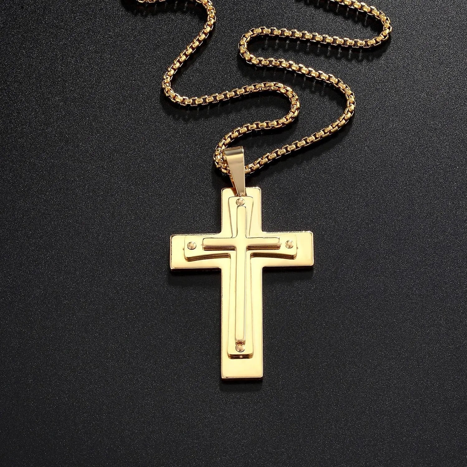 Crucifix Jesus Cross Necklace for Men Women 14K Yellow Gold Box Chain ...