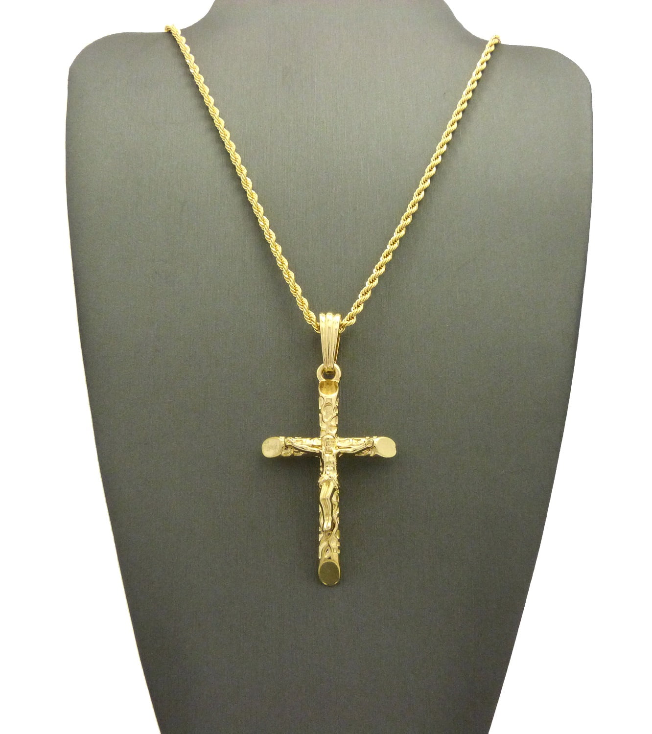 Crucifix Jesus Pendant with 18" Gold-Tone Rope Chain, Rugged Cross ...