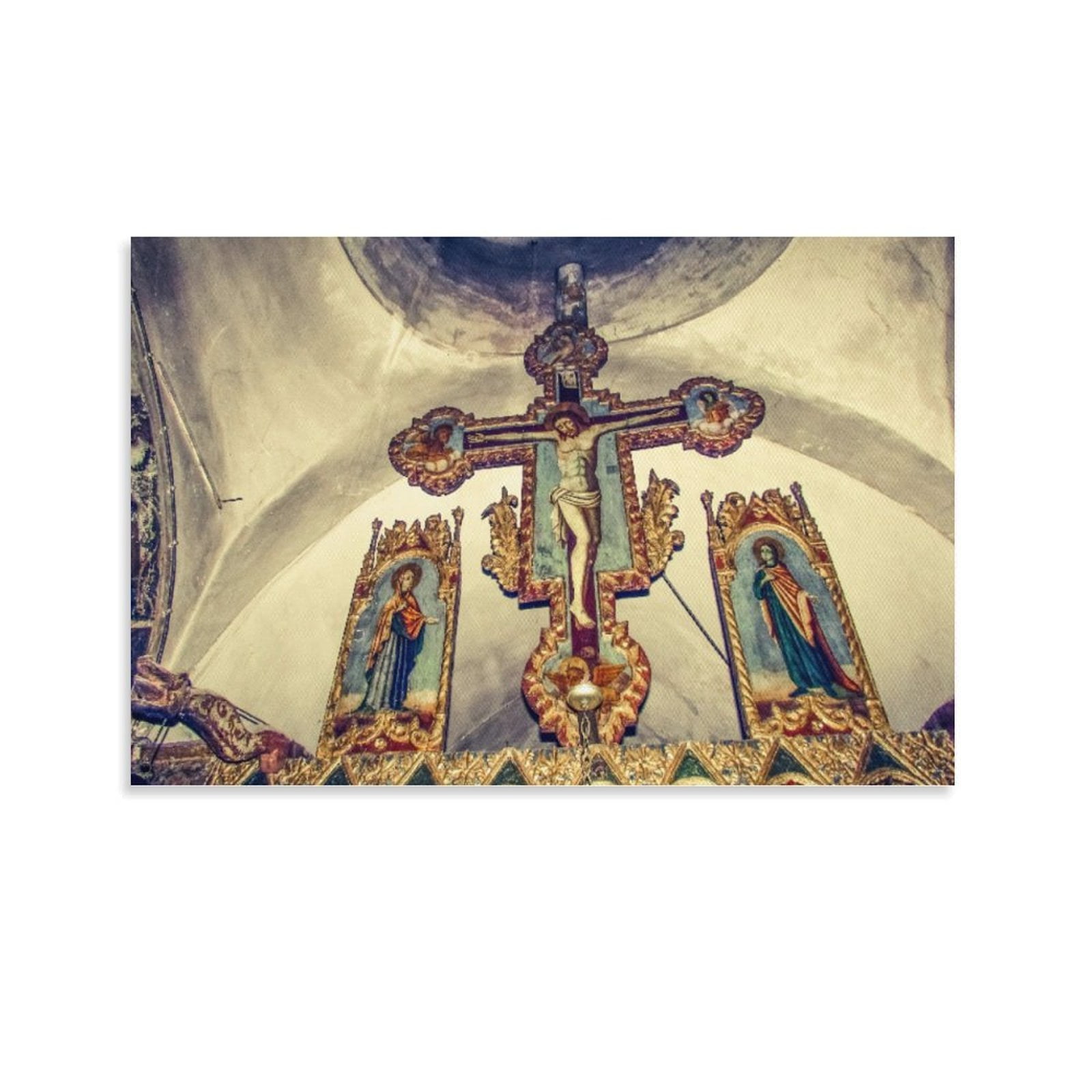 Crucifix Woodcut Artwork Canvas Art Poster And Wall Art Picture Print Modern Family Bedroom ...