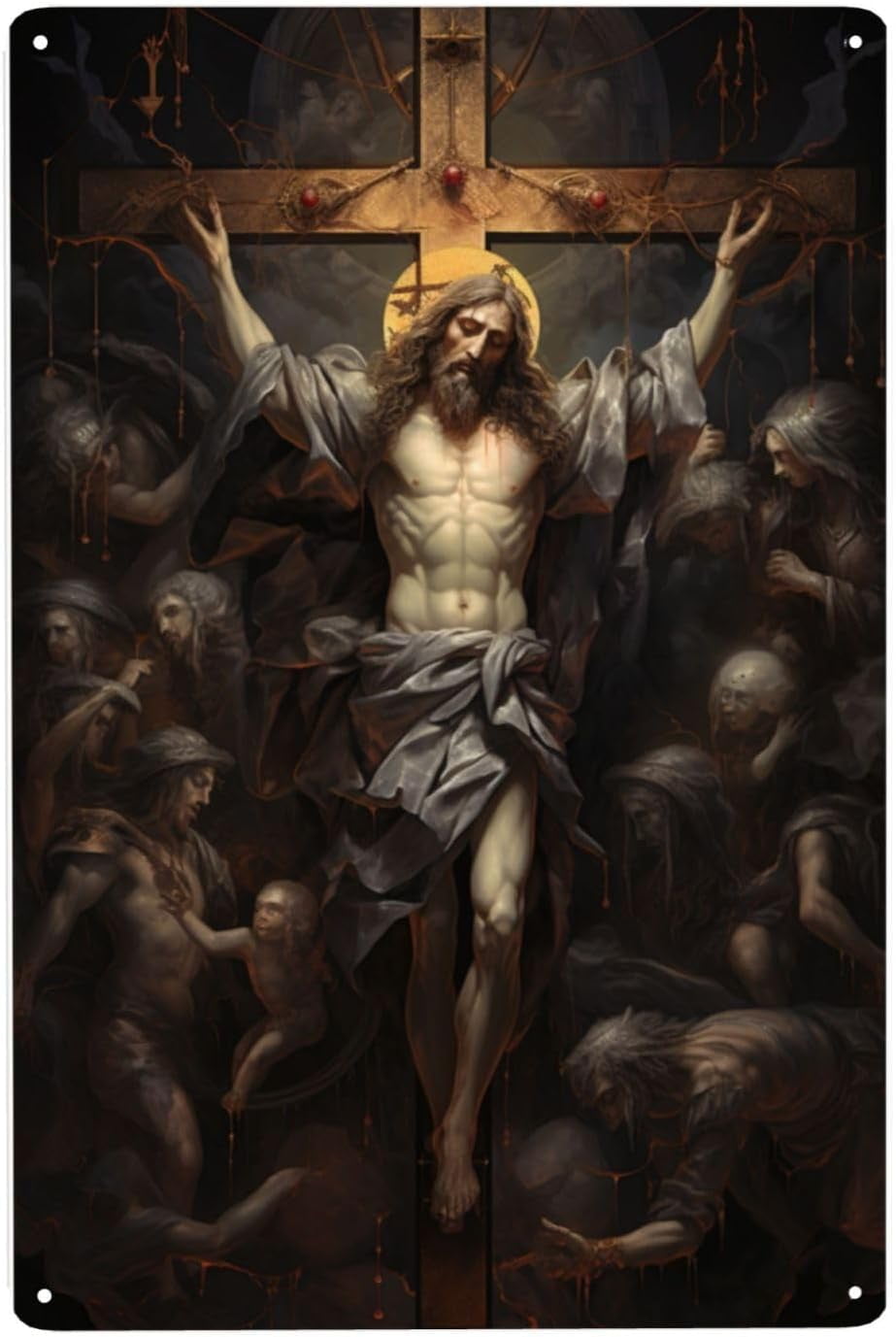 Crucifixion And Redemption Tin Sign Divine Sacrifice Metal Wall Art ...