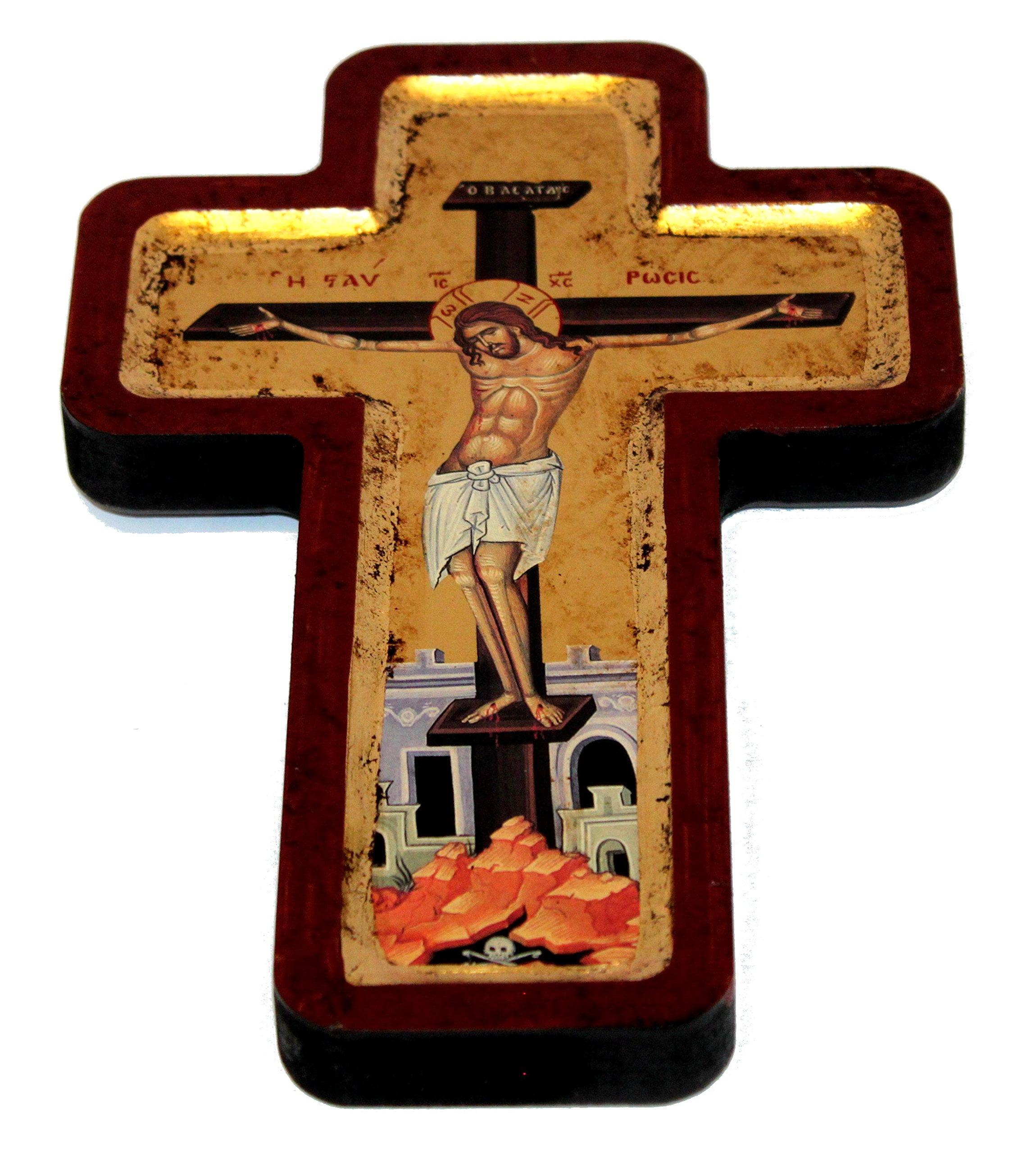 Crucifixion Cross Icon with sheets of Gold (Lithography) (9.5 x 6 ...