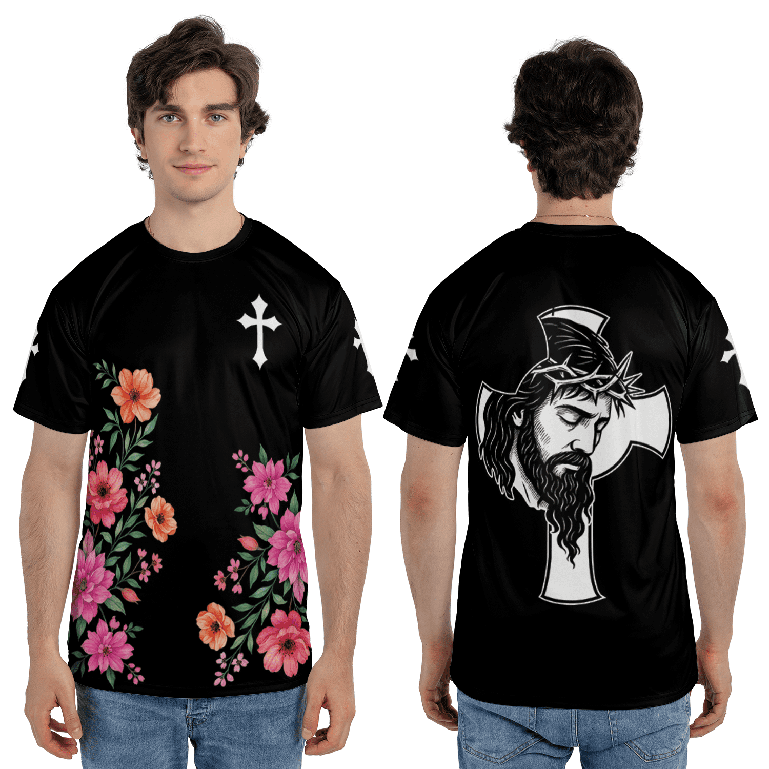 Crucifixion of Jesus 3D T-shirt, Christian Flower Faith 3D Tee ...
