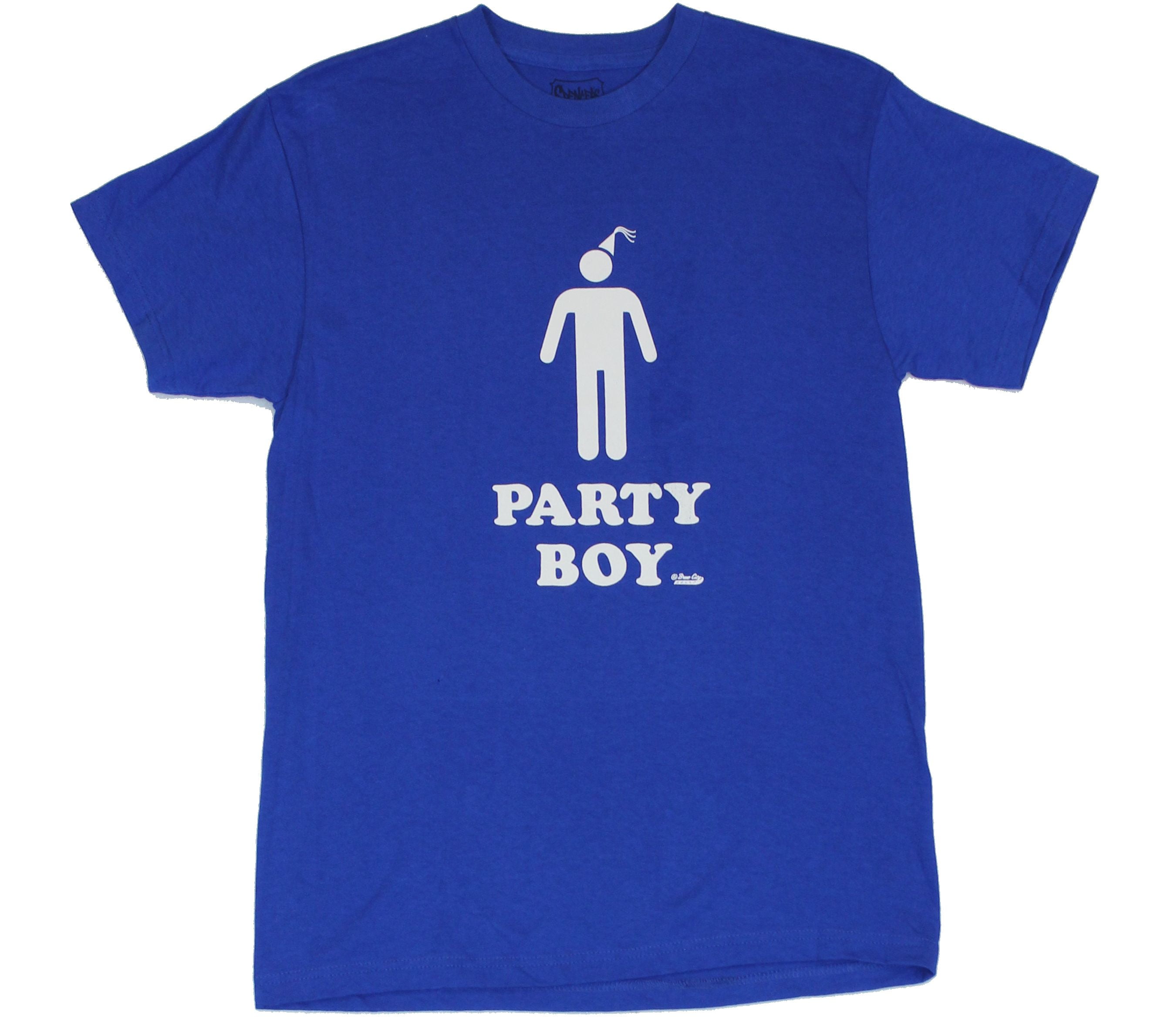 Crude Attitude Mens T-Shirt - "Party Boy" Stick Figure Party Hat Image ...