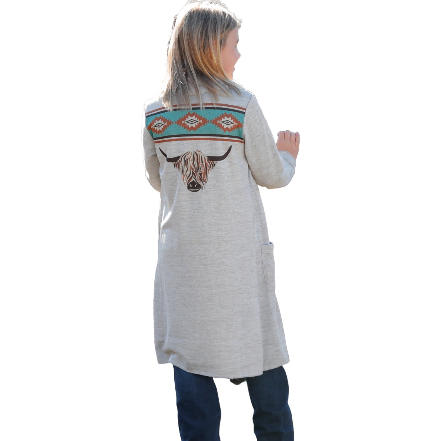 Cruel Denim Girl's Aztec Longhorn Heather Grey Duster Cardigan ...