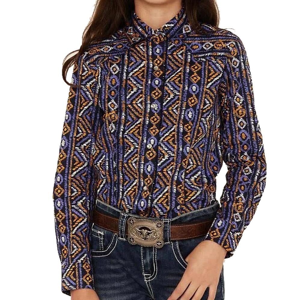 Cruel Denim Girl's Aztec Print Navy Western Snap Shirt CTW8040003 ...
